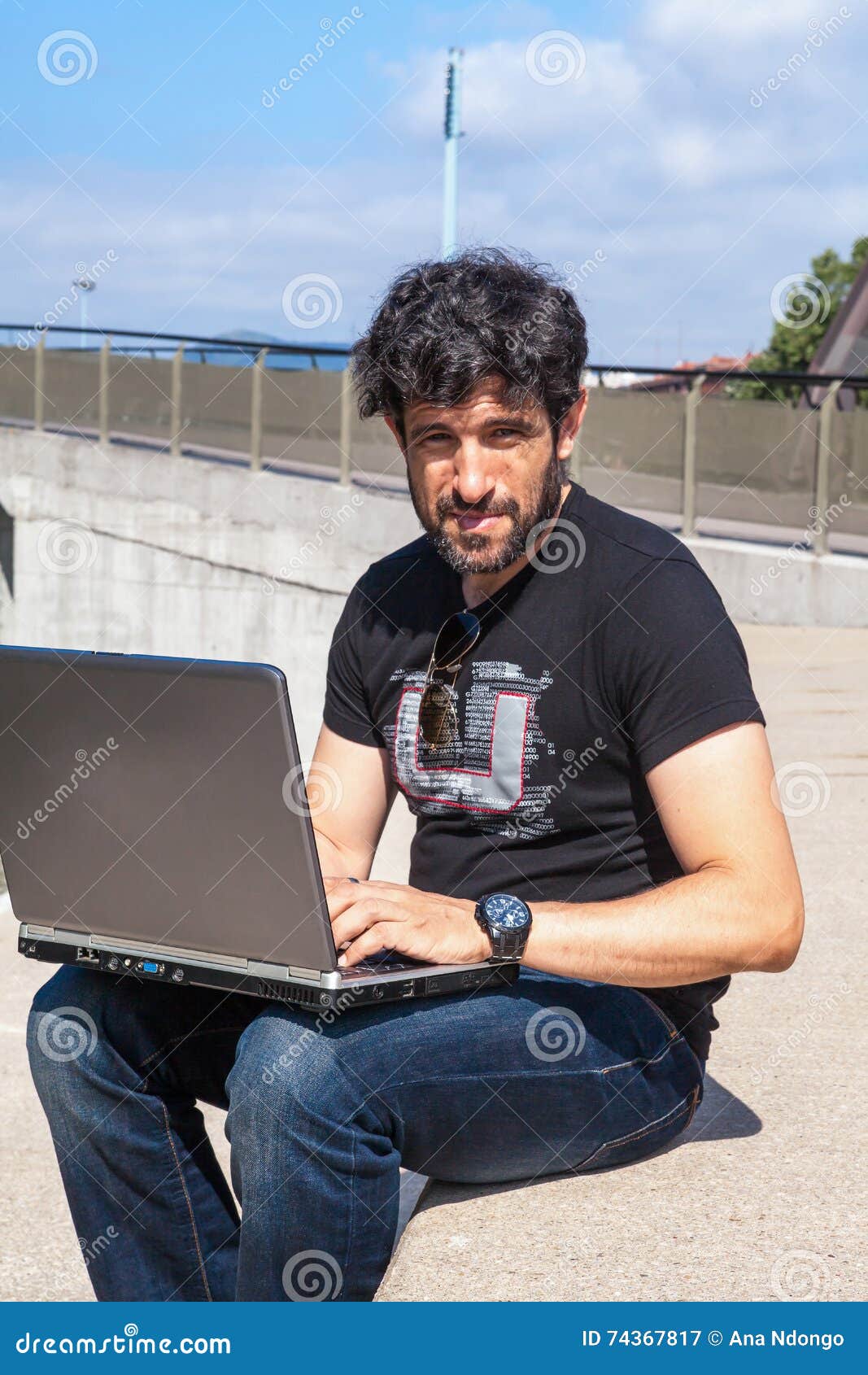 Man Working Outside the Office Stock Image - Image of adult, casual ...