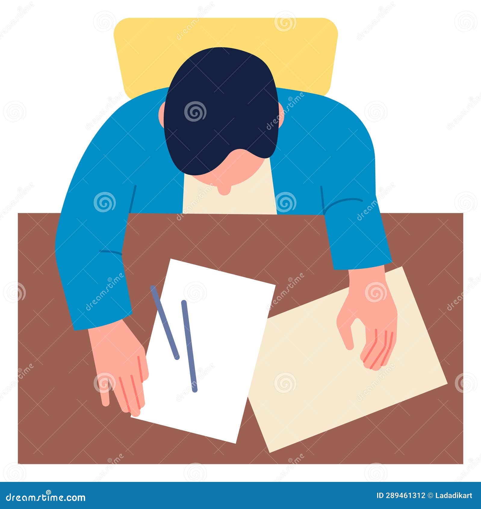 Man Working at Paper Document on Table Top View Stock Vector ...