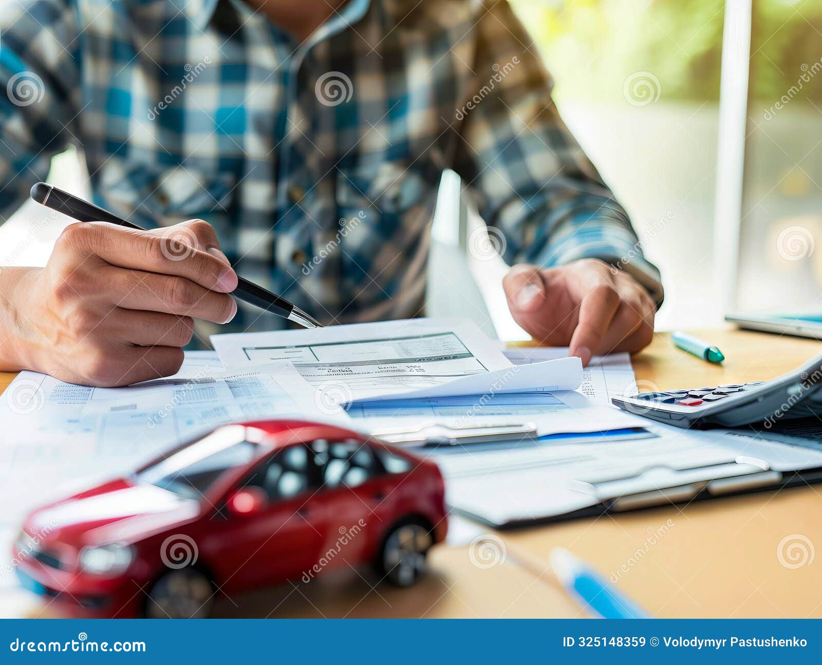 A Man is Working on Paperwork with a Toy Car Stock Illustration ...