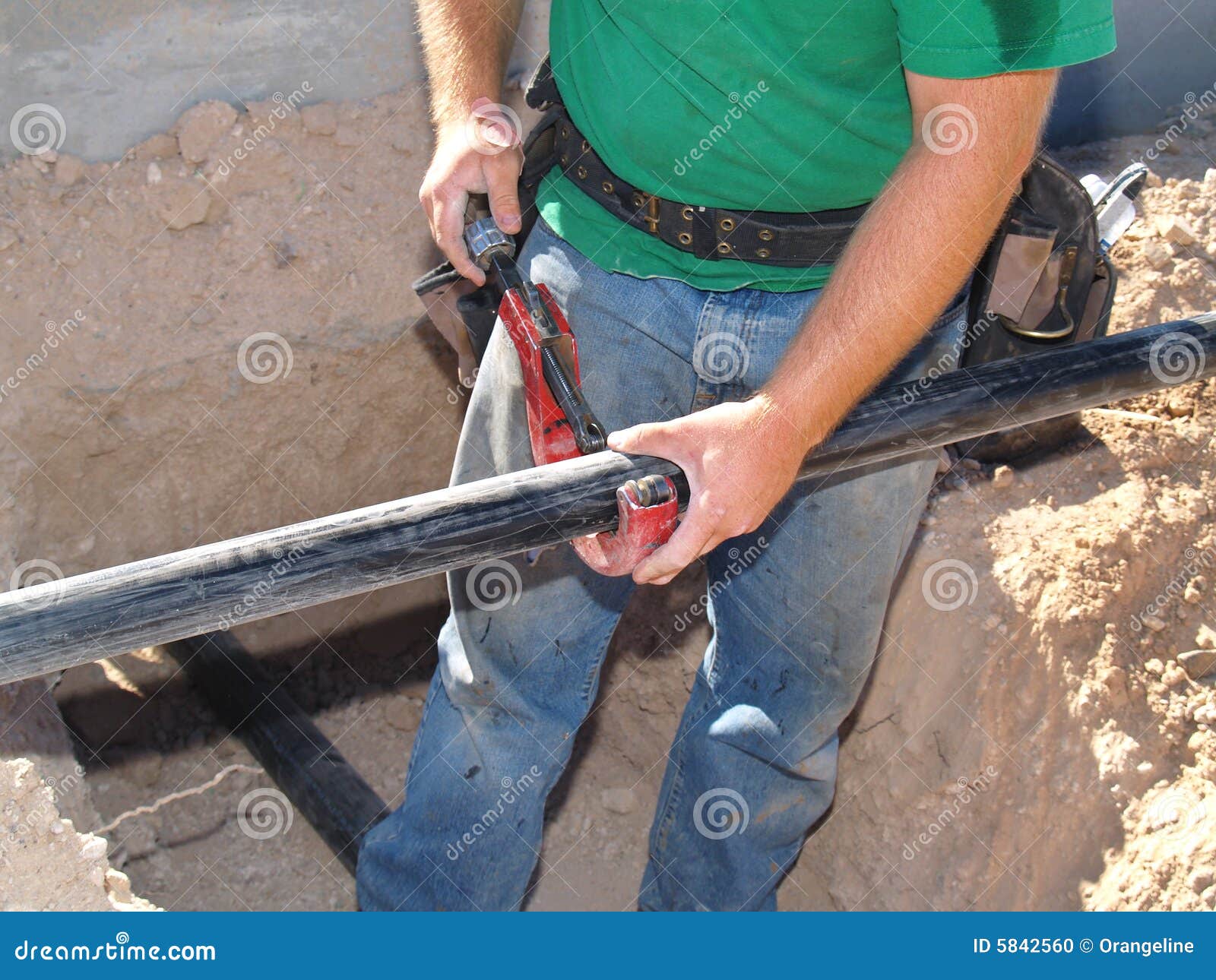 Man Working on Pipe - Horizontal Stock Photo - Image of team, house ...