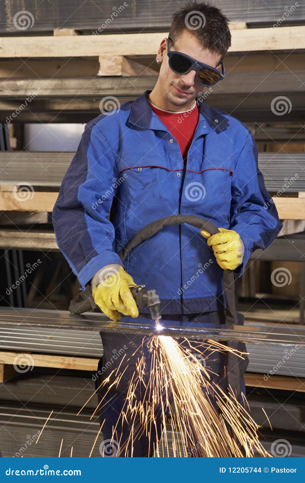 Man Working with Plasma Cutter Stock Photo - Image of glasses ...