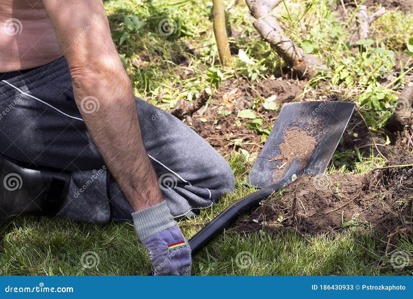 Man Working on a Plot of Galoshes with a Spade Stock Image - Image of ...