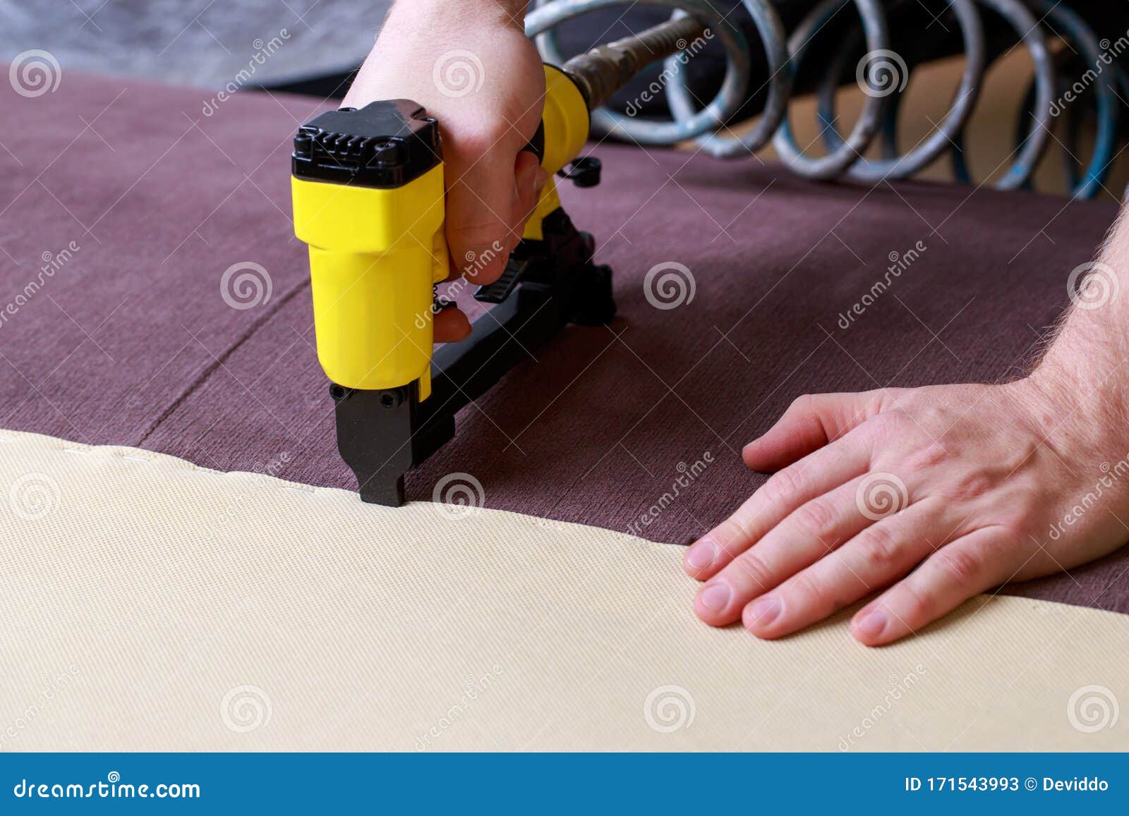 Man Working with Pneumatic Stapler Stock Image - Image of covering ...