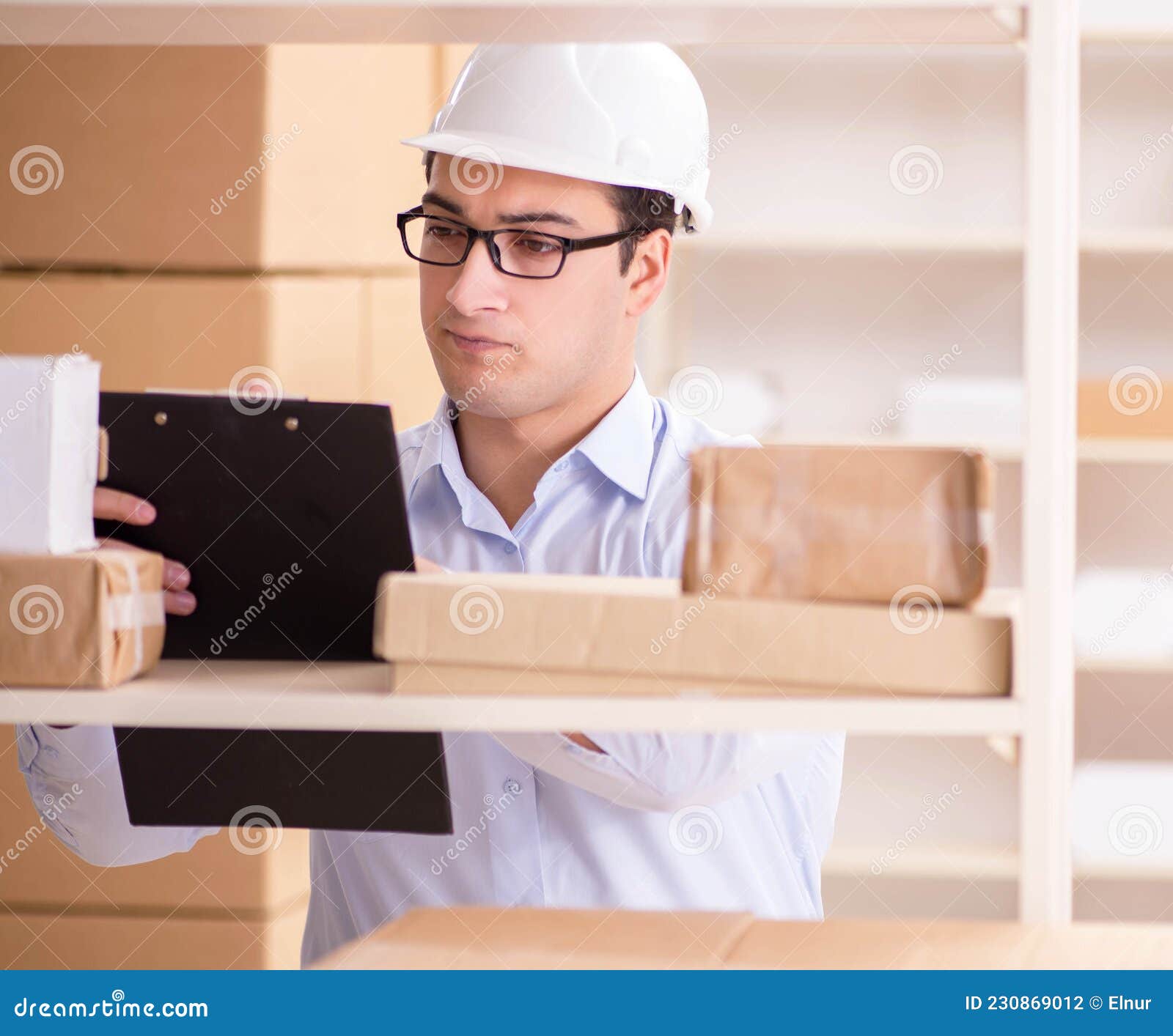 Man Working in Postal Parcel Delivery Service Office Stock Photo ...