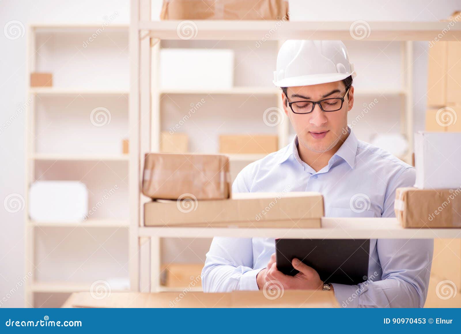 The Man Working in Postal Parcel Delivery Service Office Stock Image ...