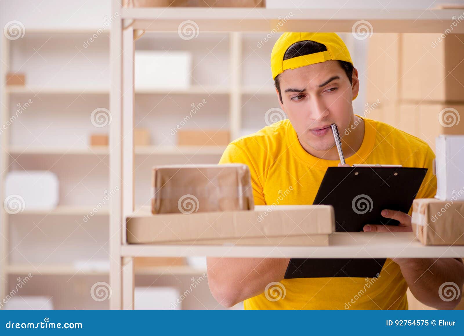 The Man Working in Postal Parcel Delivery Service Office Stock Image ...