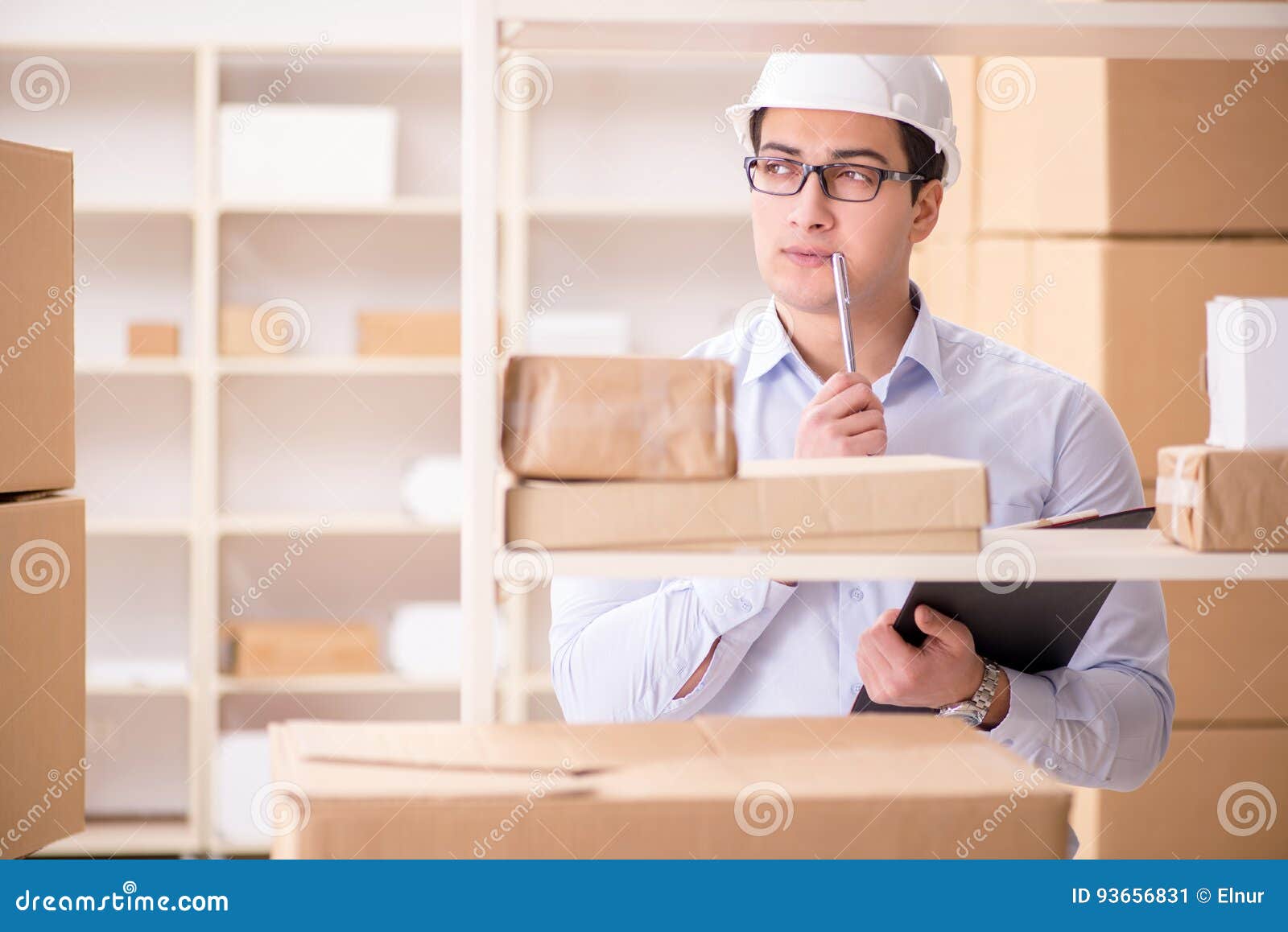 The Man Working in Postal Parcel Delivery Service Office Stock Image ...