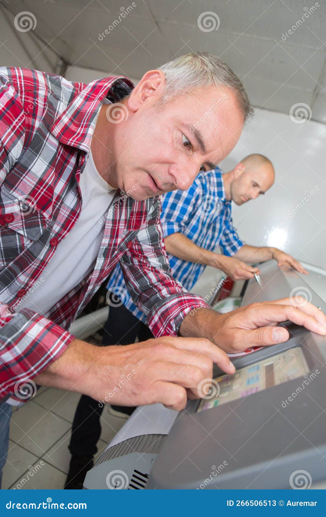 Man Working in Printing House Programming Printer Machine Stock Image ...
