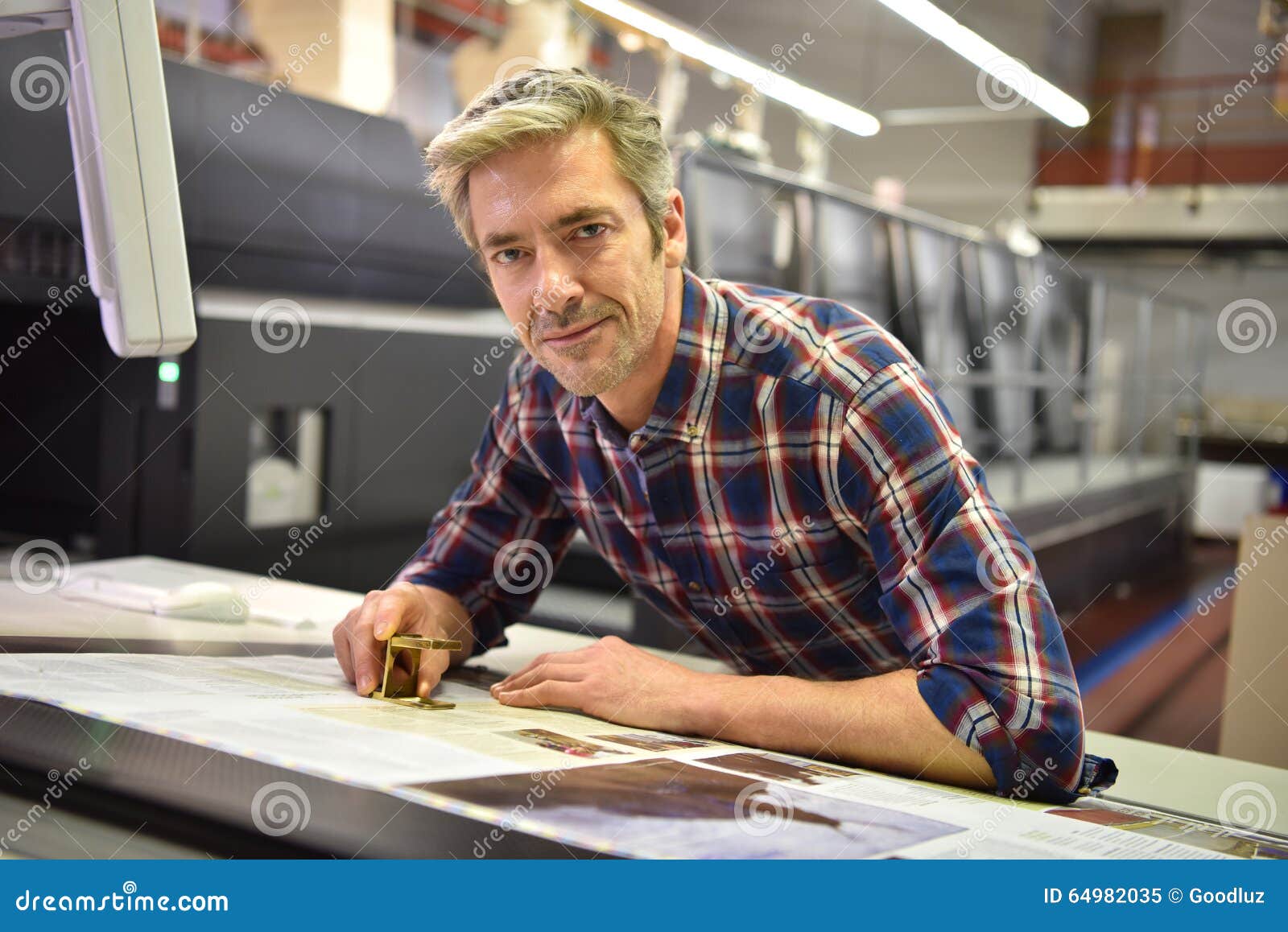 Man Working in Printing Industry Stock Image - Image of paper, working ...