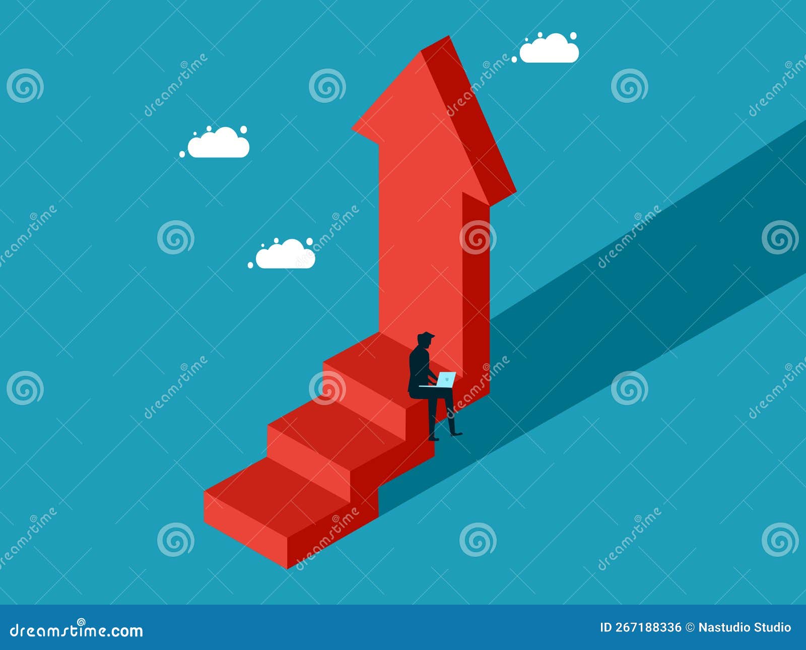 Man Working on Progress Arrow. Continuous and Step by Step Growth Stock ...