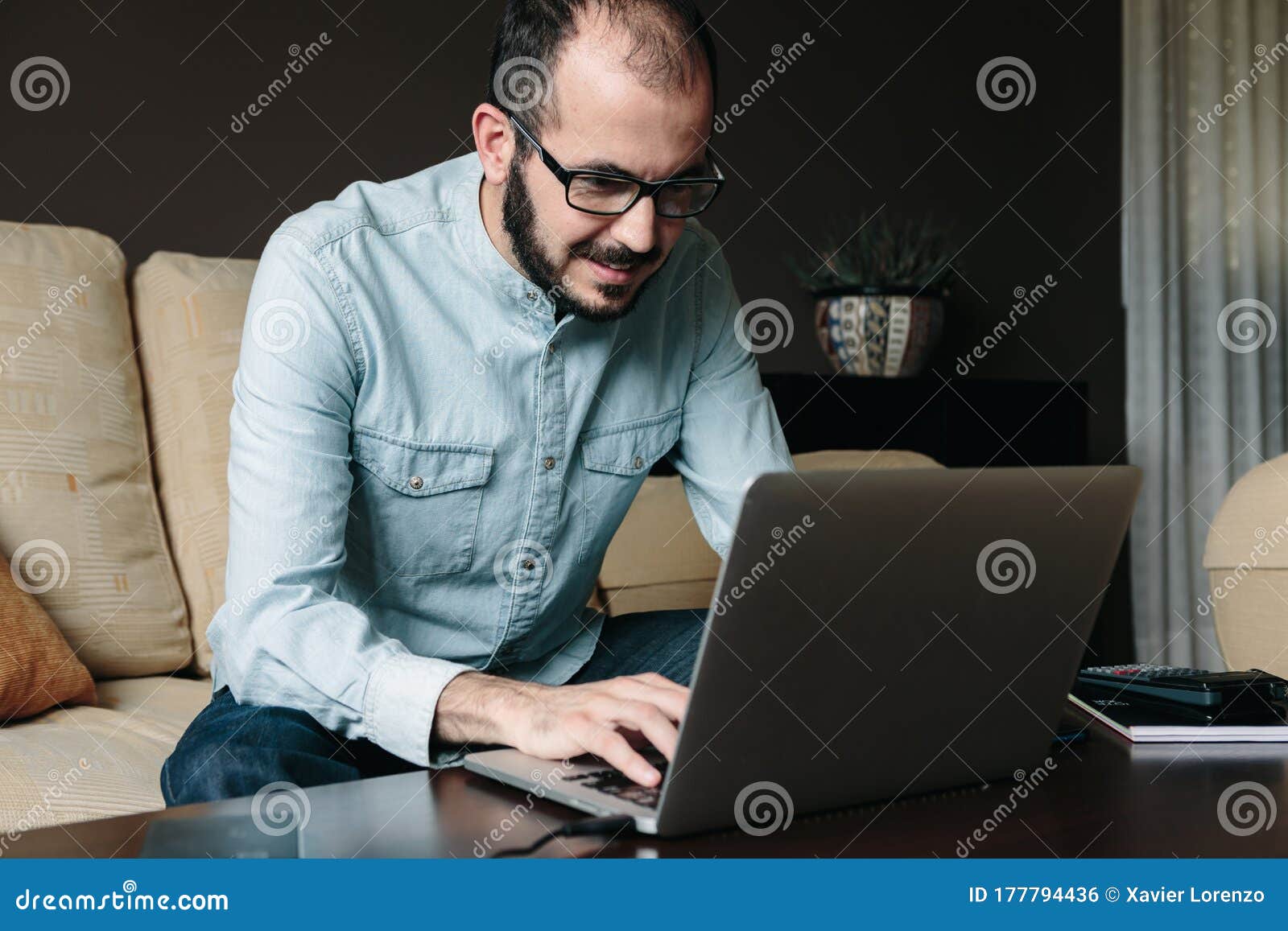 Man Working Remotely from Home. Stock Photo - Image of employed ...