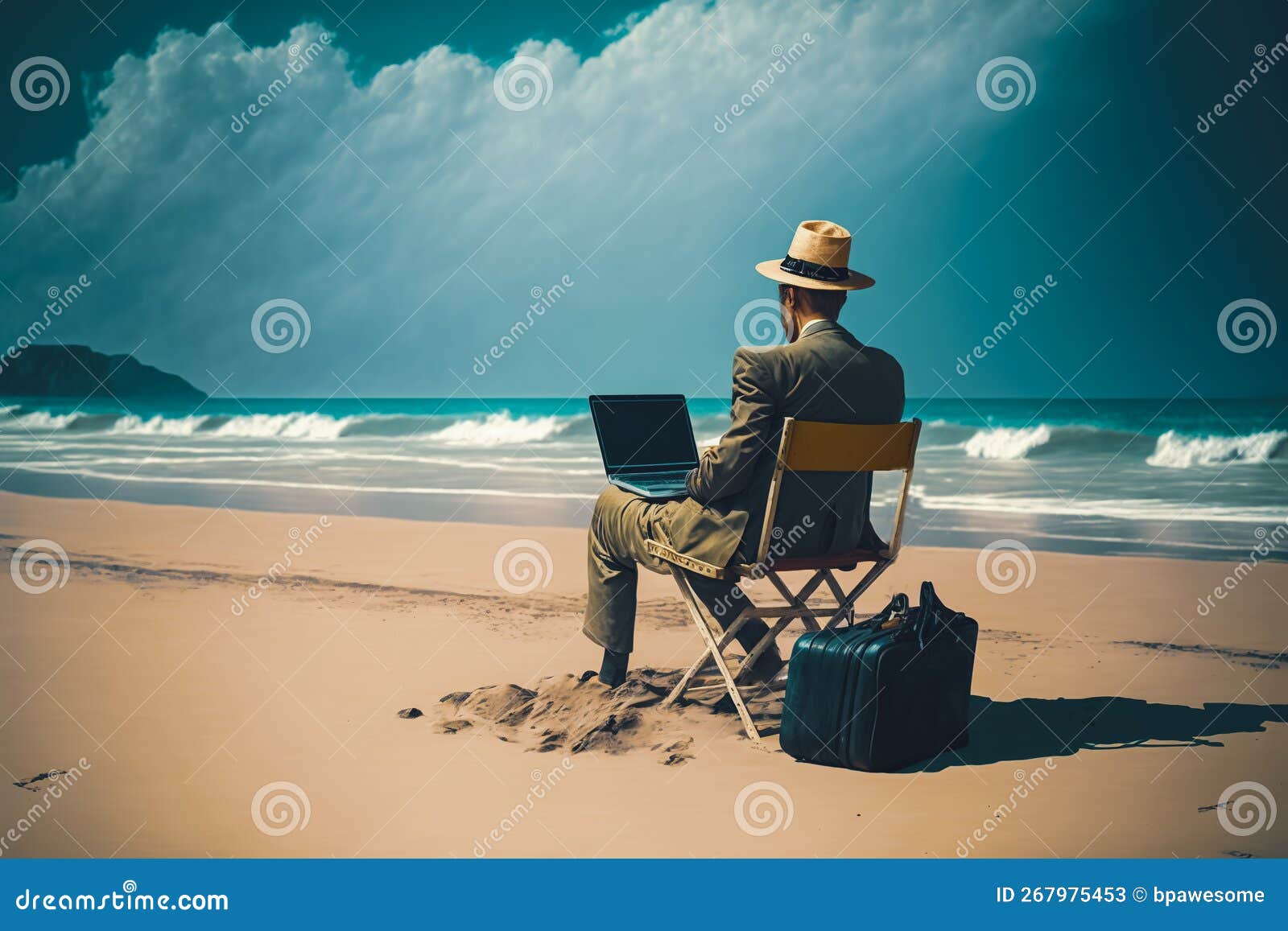 Man Working Remotely in a Suit on a Beach - Remote Work Goals ...