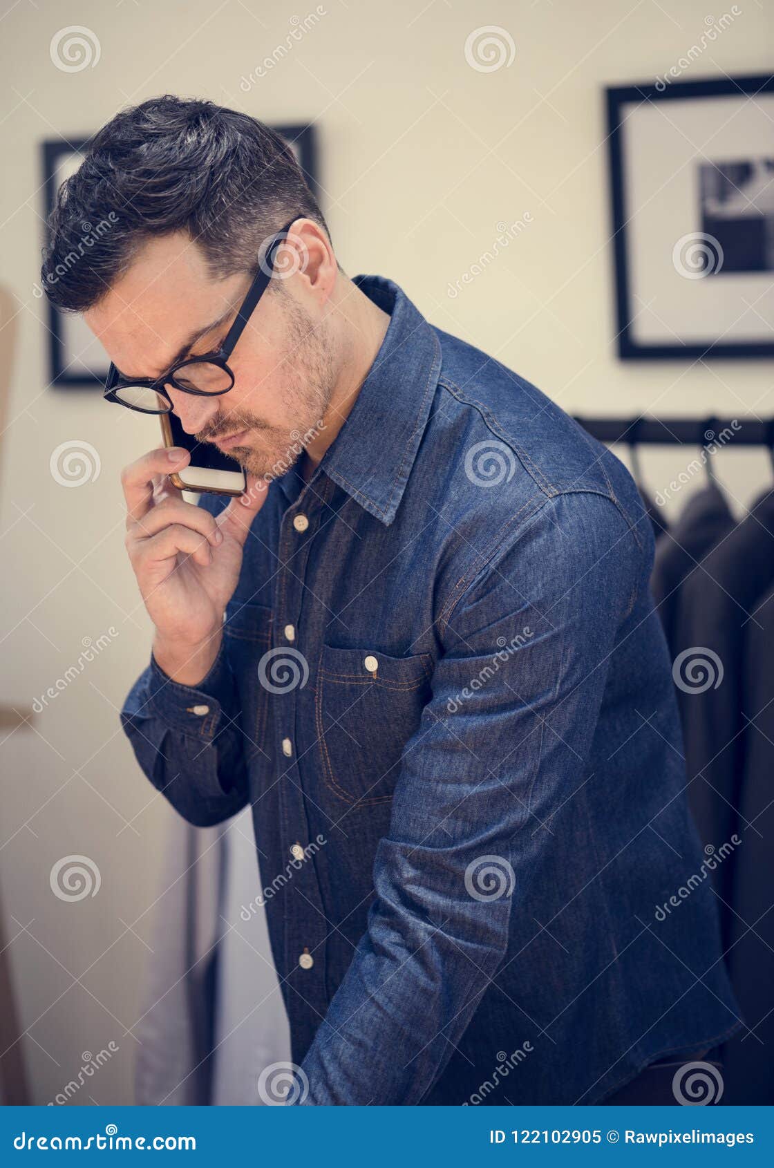 Man Working in Retail Cloth Shop Stock Image - Image of sale, casual ...