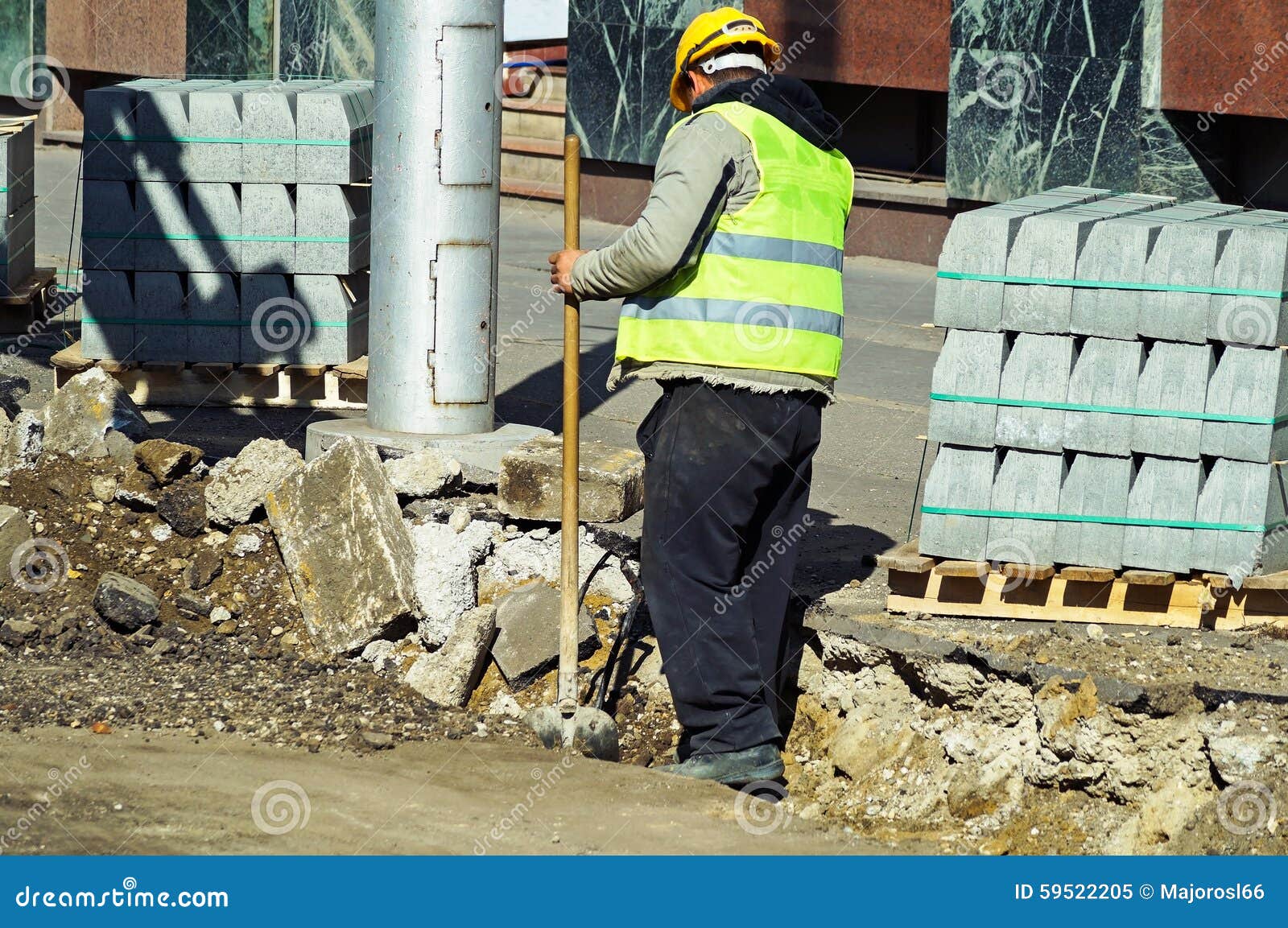Man is Working at the Road Construction Stock Image - Image of city ...