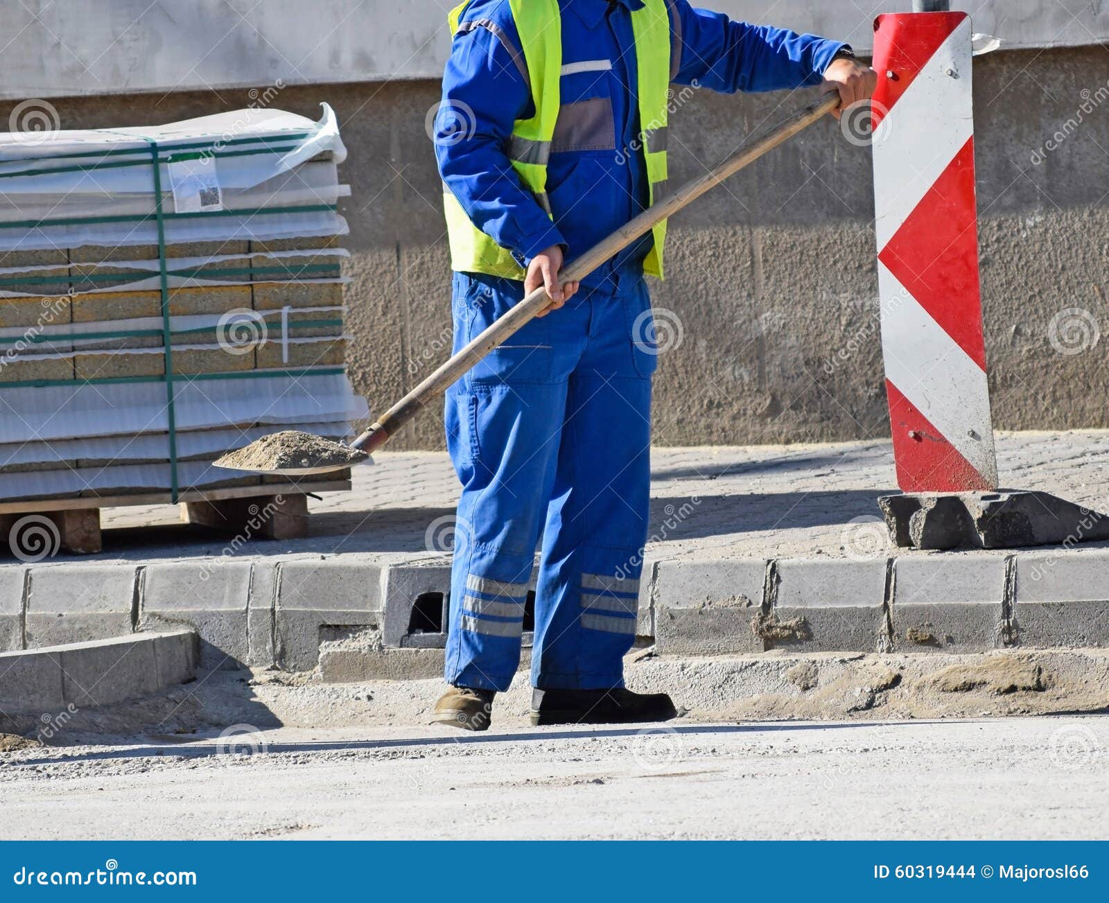Man is Working at the Road Construction Stock Photo - Image of adult ...