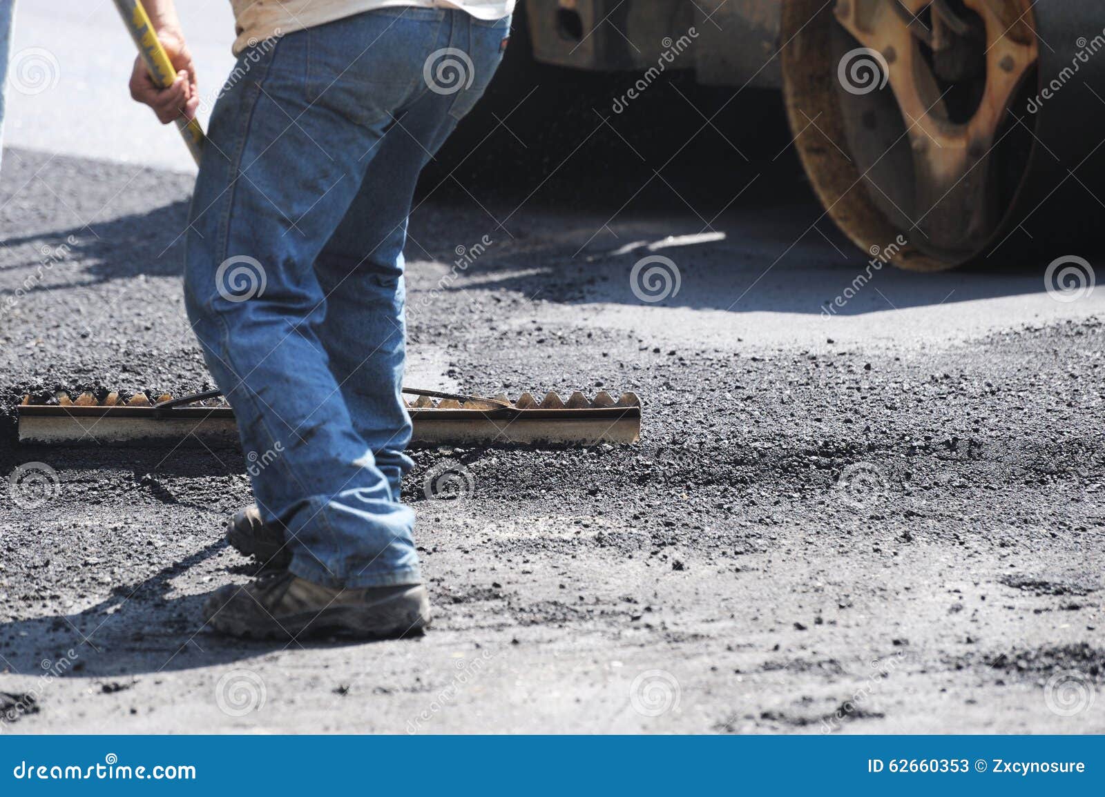 Man Working on Road Construction Site Stock Image - Image of pavement ...