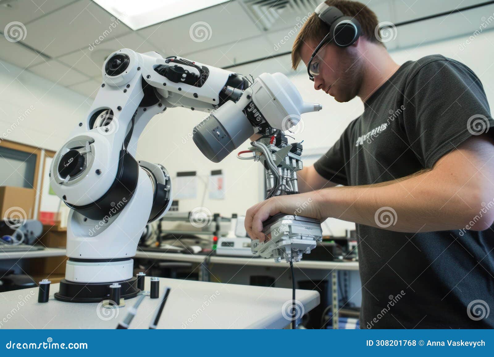 A Man is Working on a Robotic Arm in a Lab Stock Illustration ...
