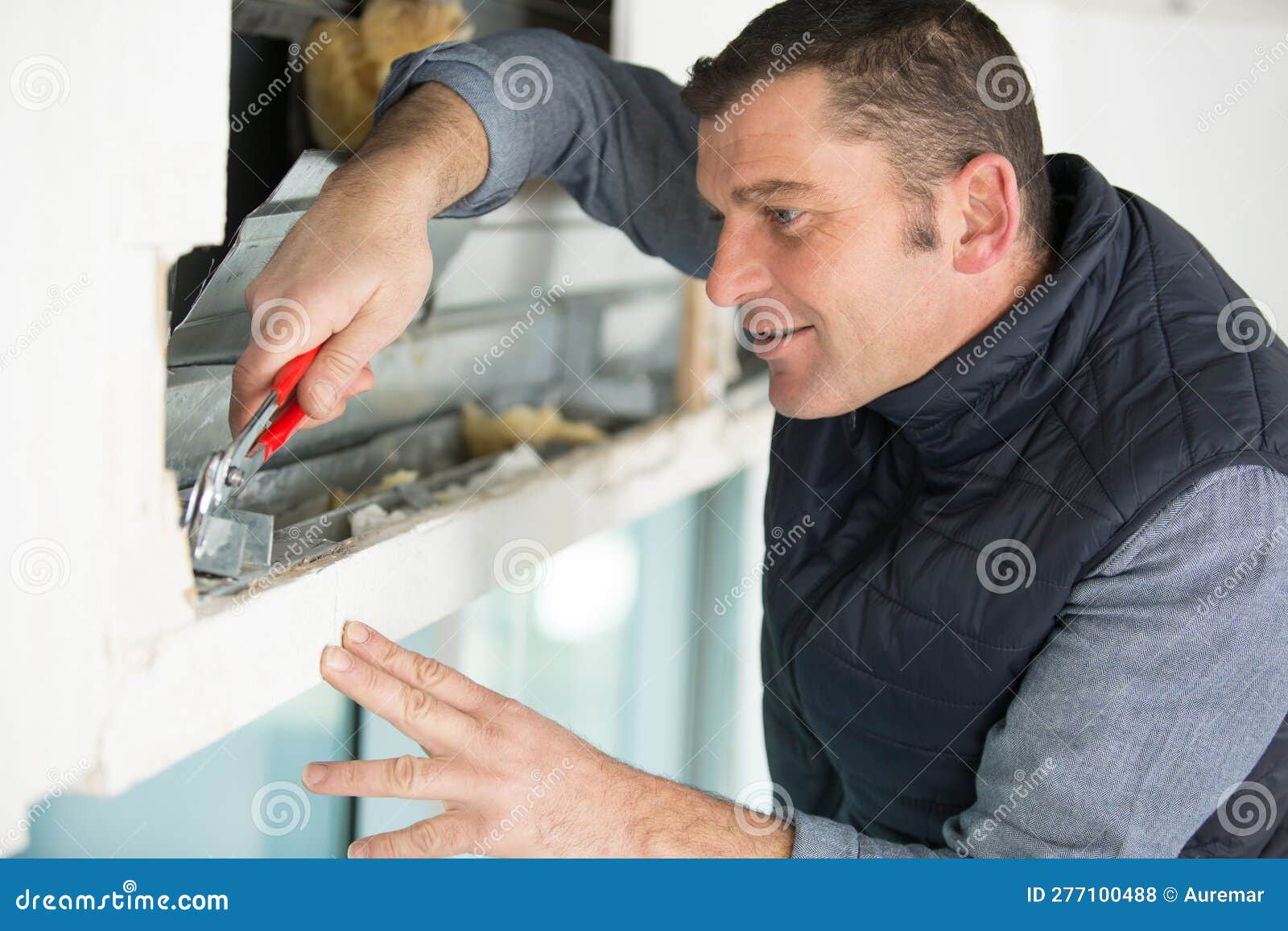 Man Working on Roller Shutter Cavity Stock Photo - Image of cavity ...