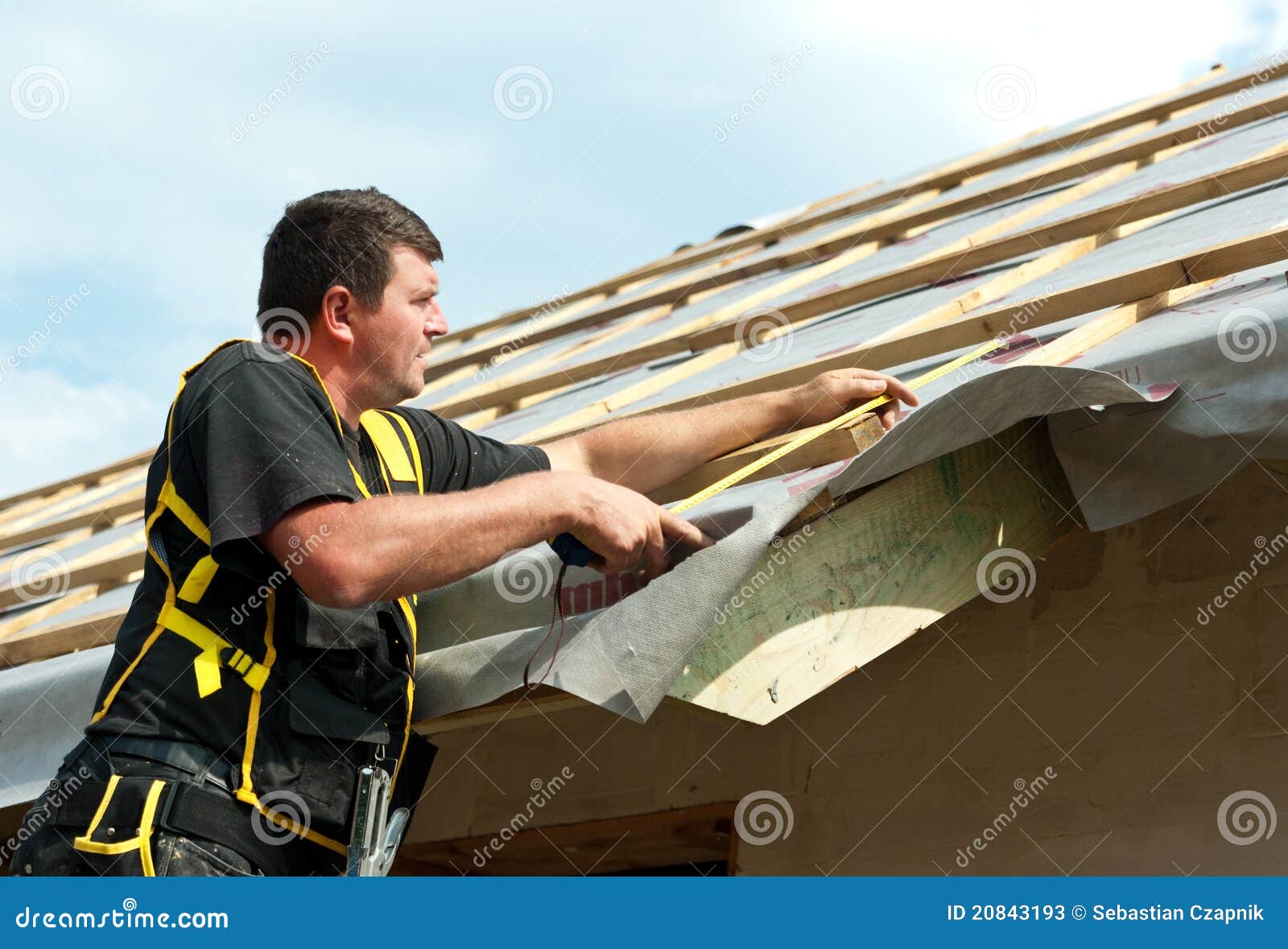 Man working on roof stock image. Image of rooftop, background - 20843193