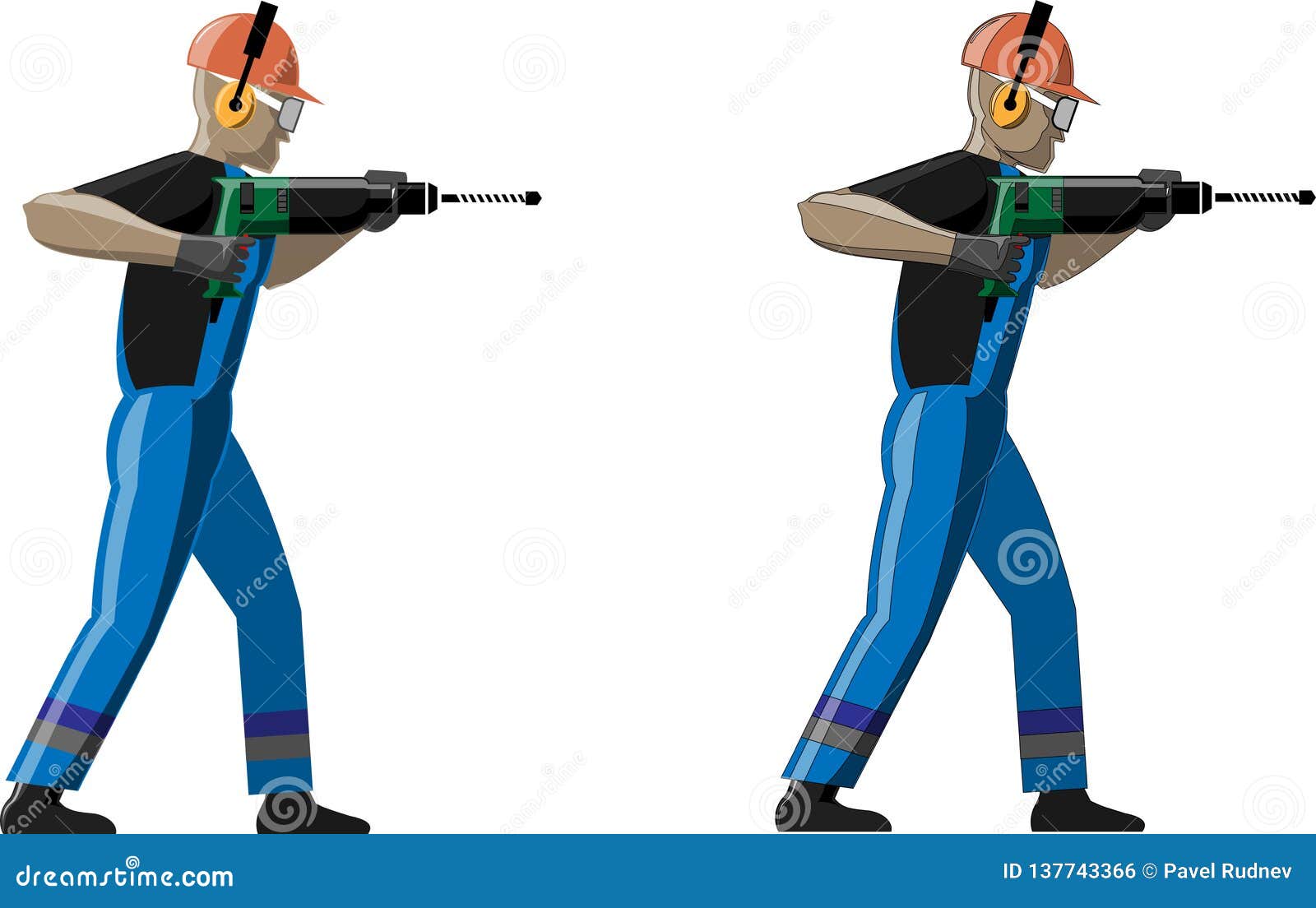 Man Working with Rotary Hammer Stock Vector - Illustration of white ...