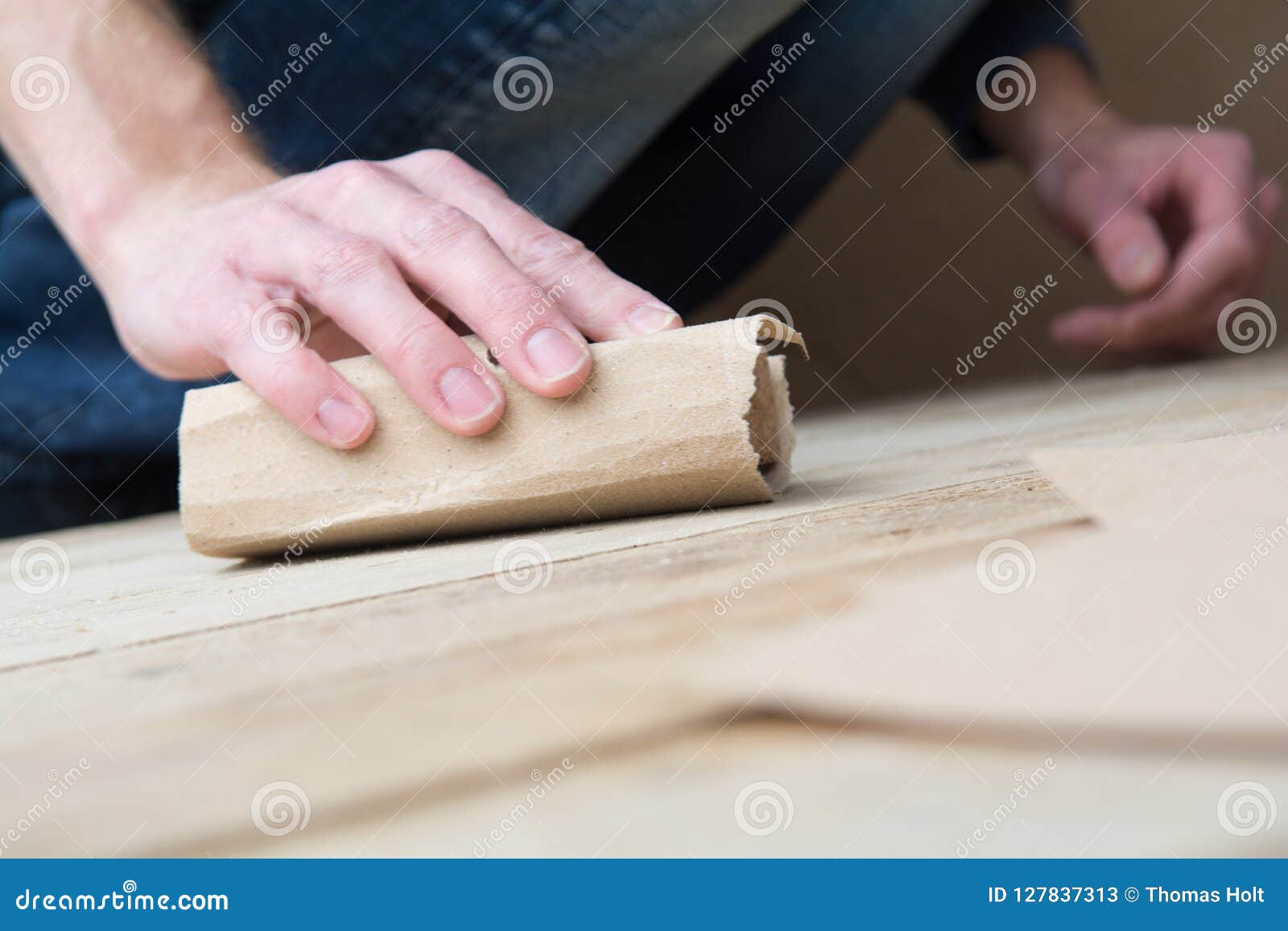 Carpenter Working with Sand Paper Stock Image - Image of construction ...