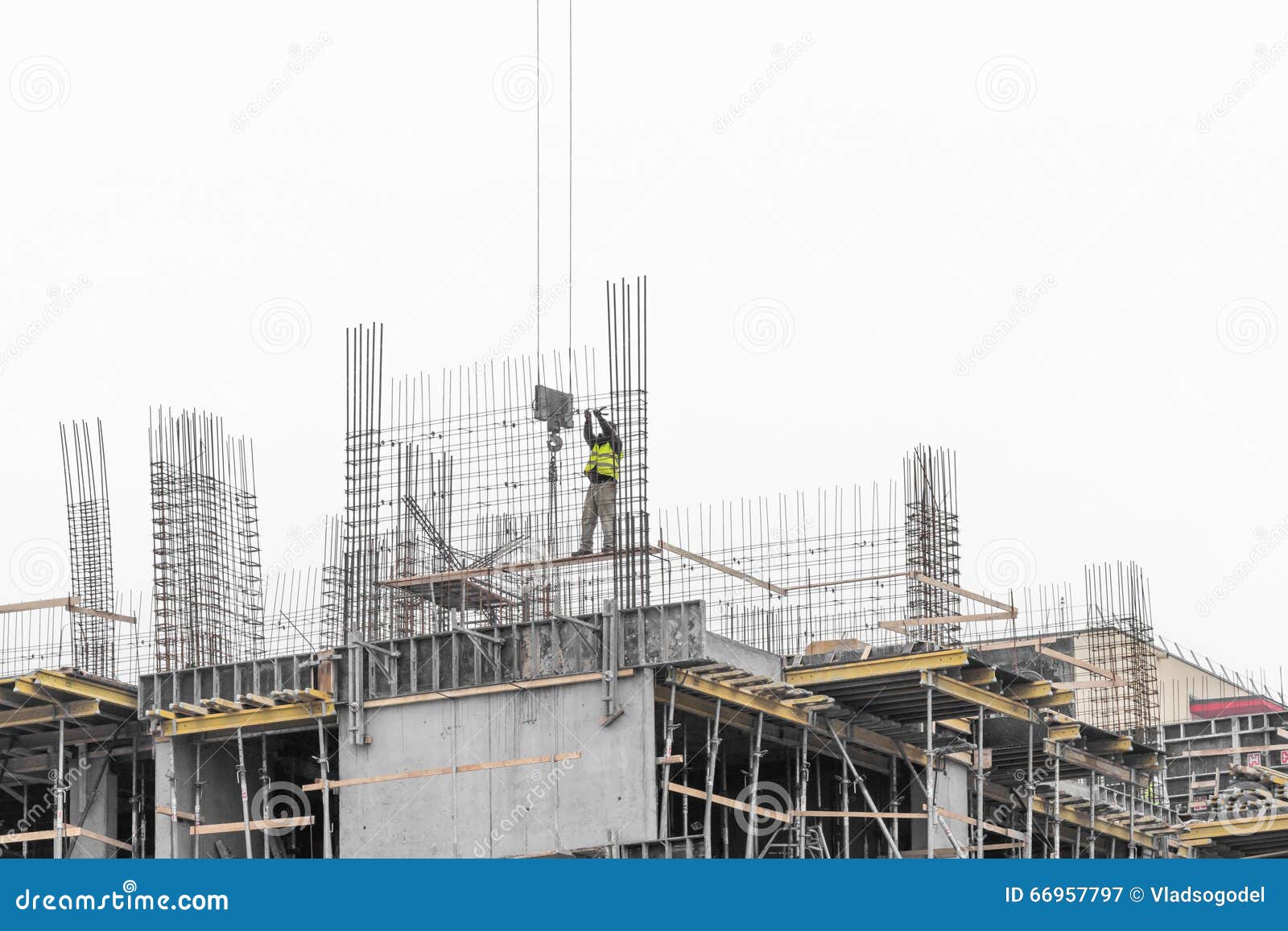 Man Working on Scaffold. Man Worker Working on Scaffold on Cold Stock ...