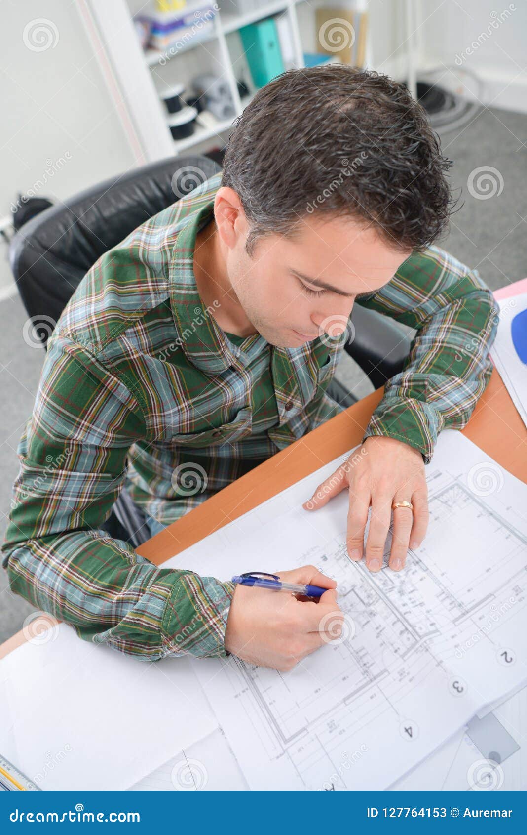 Man Working on Scale Drawings Stock Image - Image of handsome ...