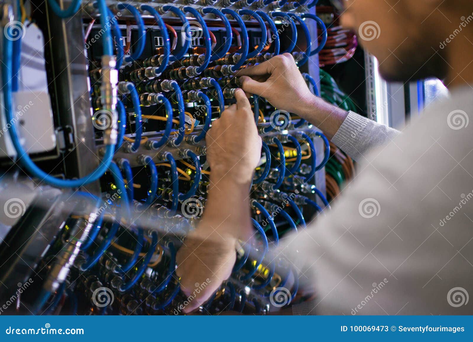 Man Working with Server Cabinet Stock Image - Image of administrator ...