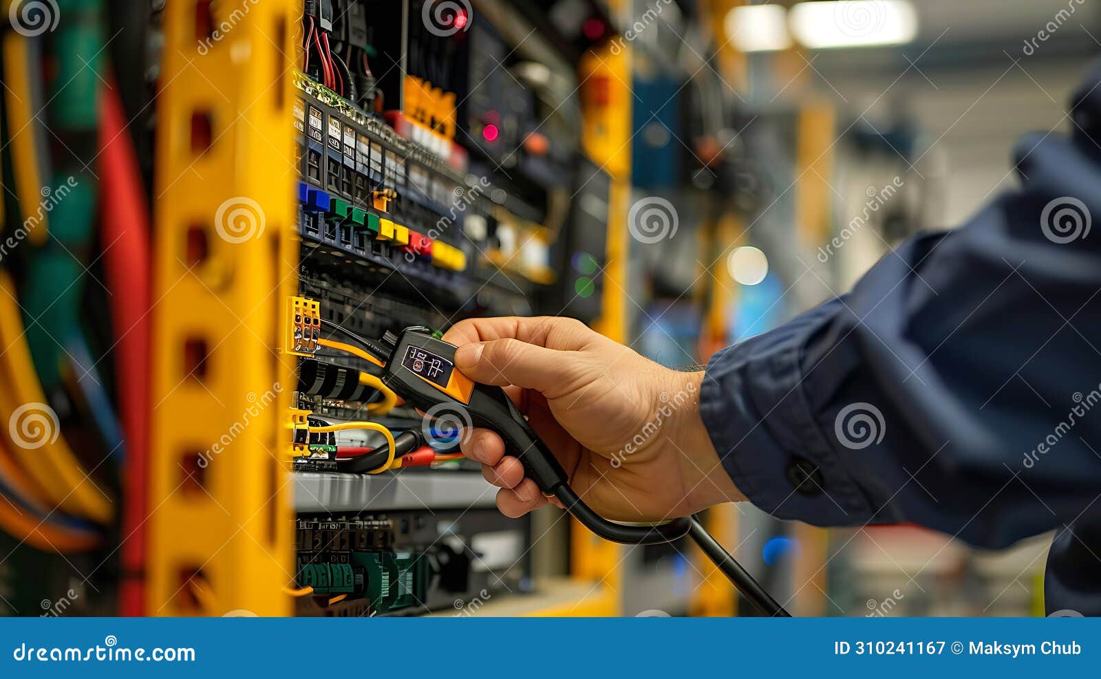 Man Working on Server in Server Room with Electrical Wiring Stock Image ...