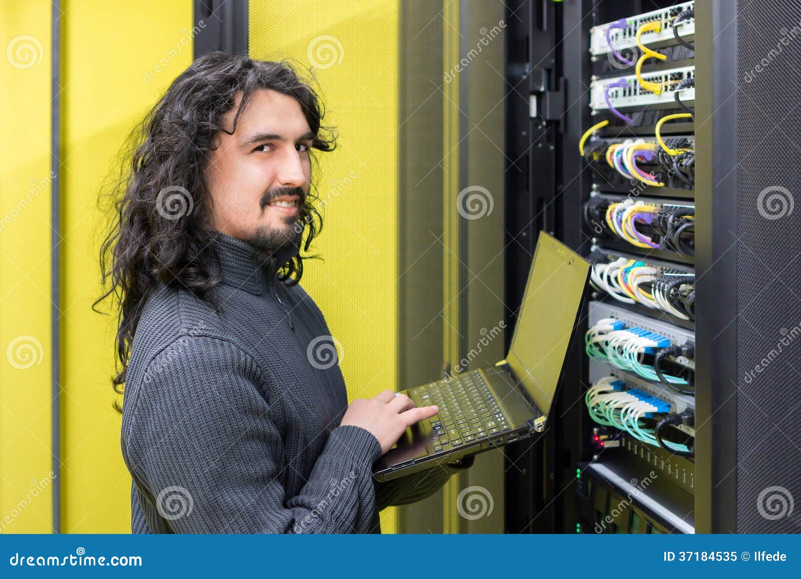 Man Working with Servers in Data Center Stock Image - Image of ...