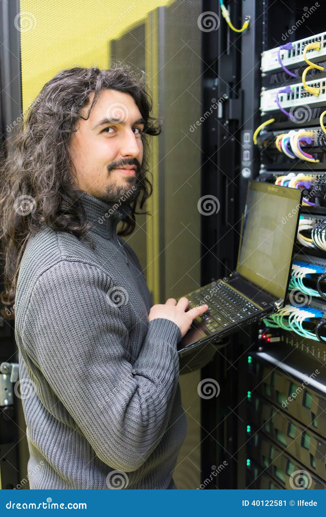 Man Working with Servers in Data Center Stock Image - Image of database ...