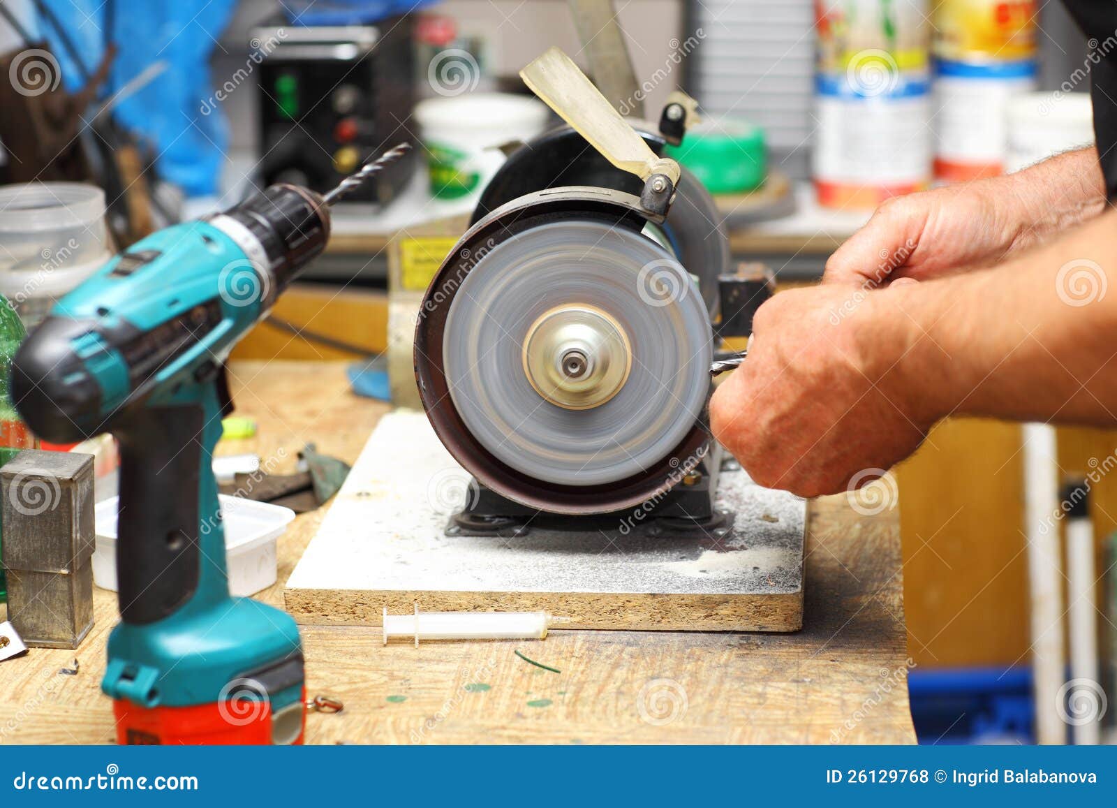Man Working with Sharpening Machine Tool Stock Photo - Image of ...