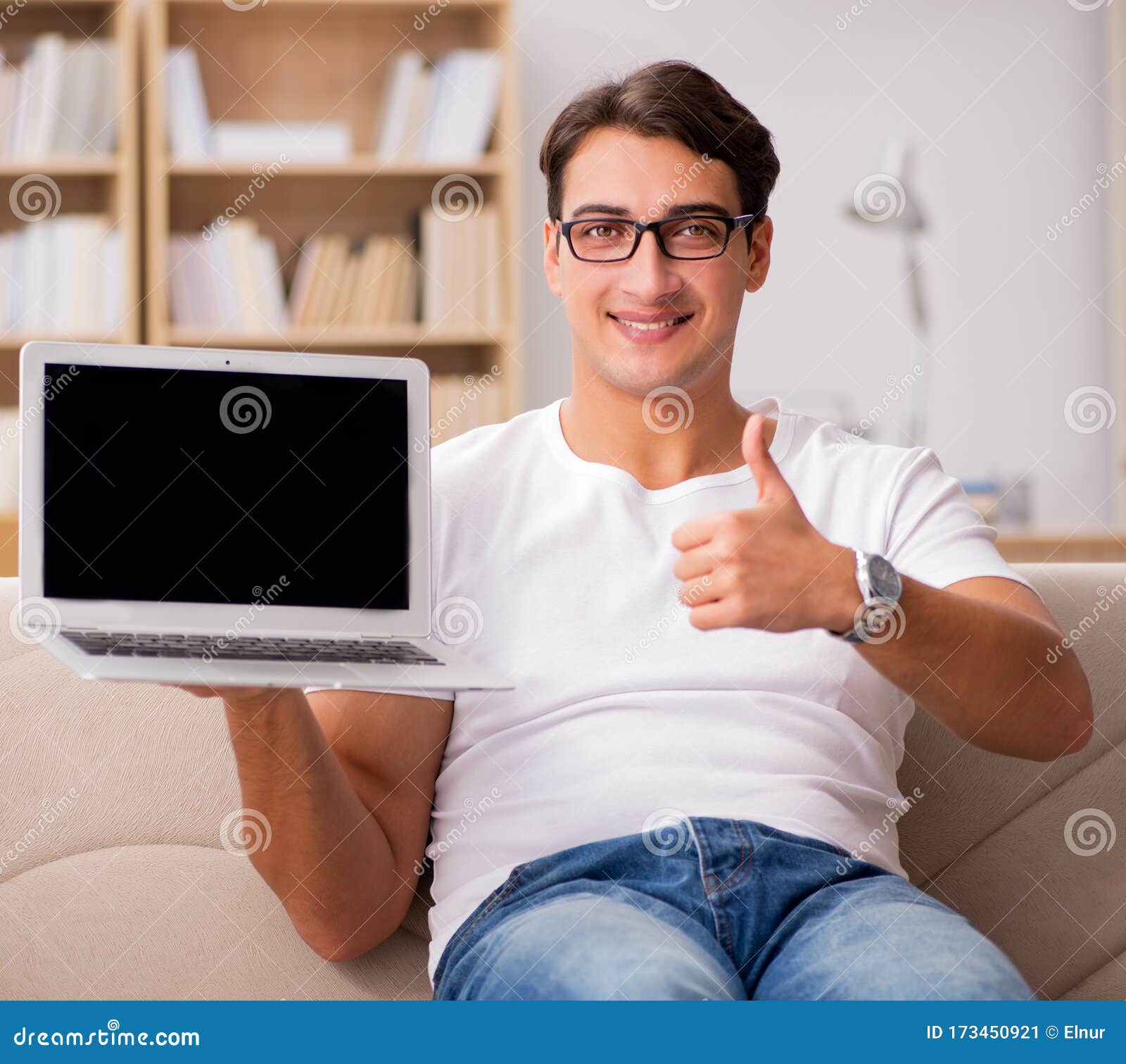 Man Working Sitting in Couch Sofa Stock Image - Image of professional ...