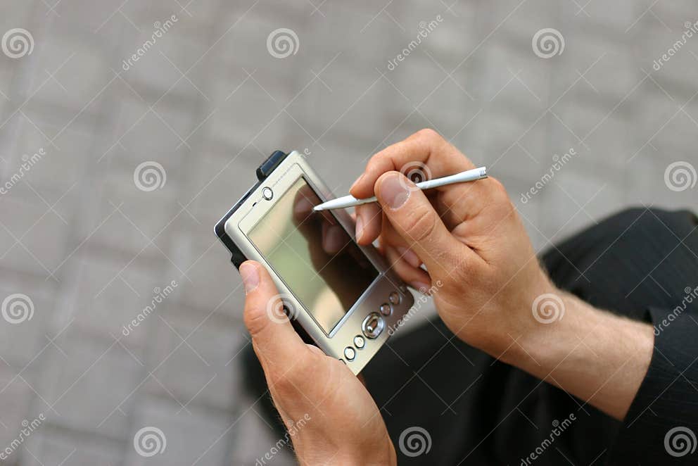 Man Working on Small Computer Stock Photo - Image of businessperson ...