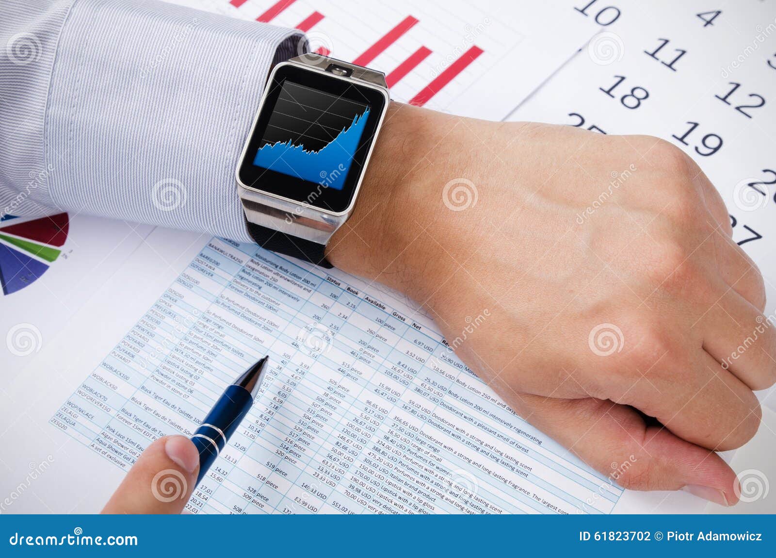 Man Working with Smart Watch in Office Stock Photo - Image of ...