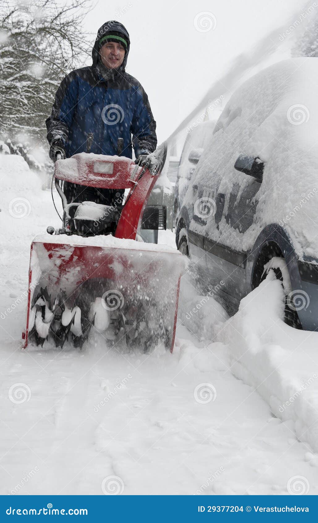 Man Working with a Snow Blowing Machine Stock Photo - Image of frosty ...