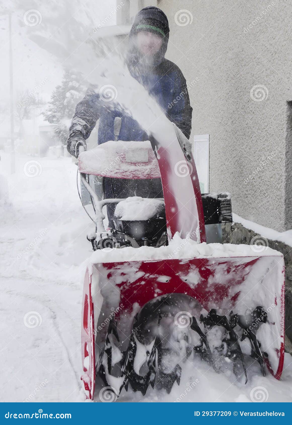A Man Working with a Snow Blowing Machine Stock Image - Image of ...