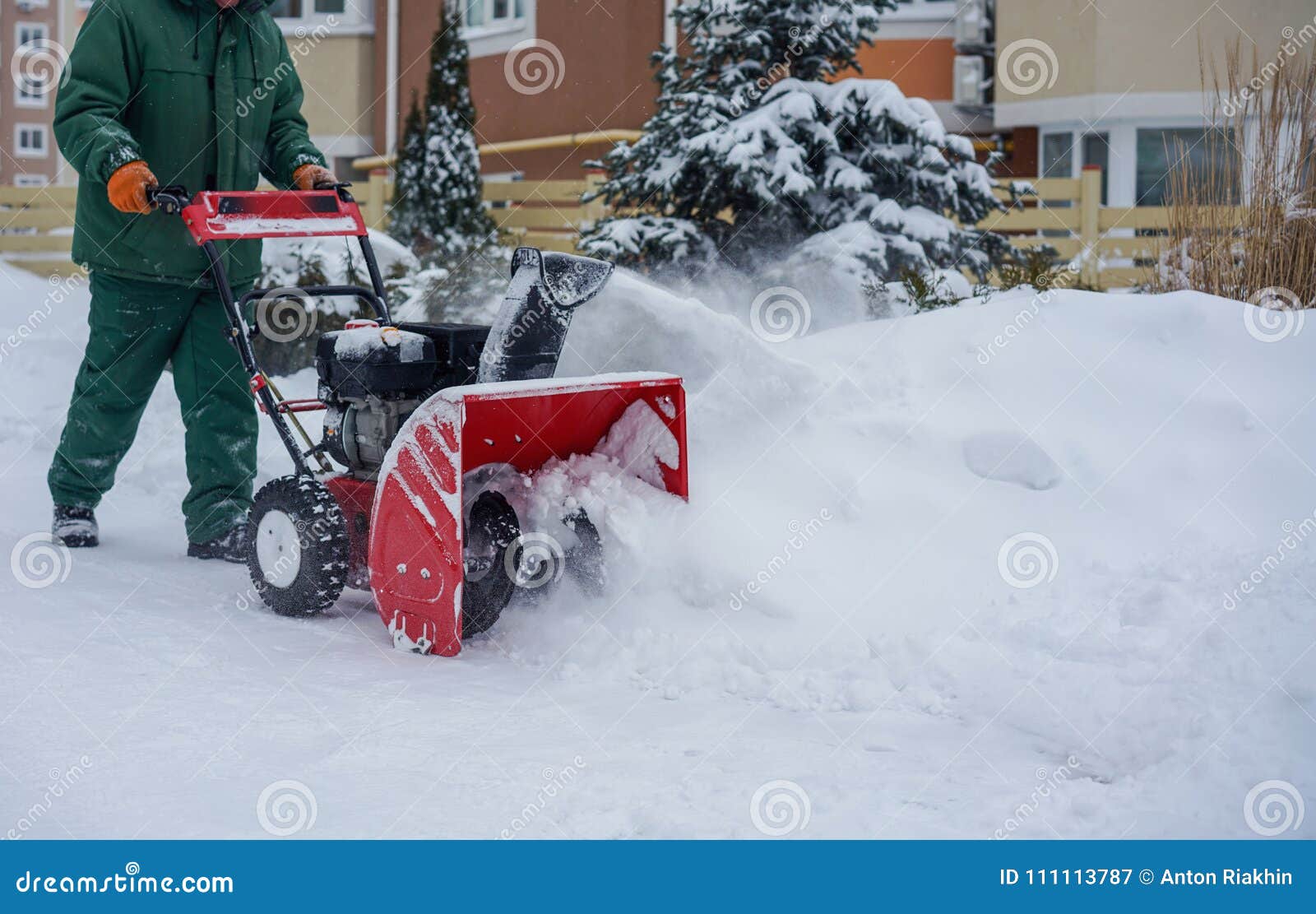 Man Working with a Snow Blowing Machine Stock Image - Image of ...