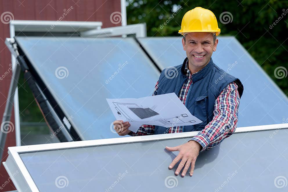 Man Working at Solar Panels Stock Photo - Image of installing, solar ...