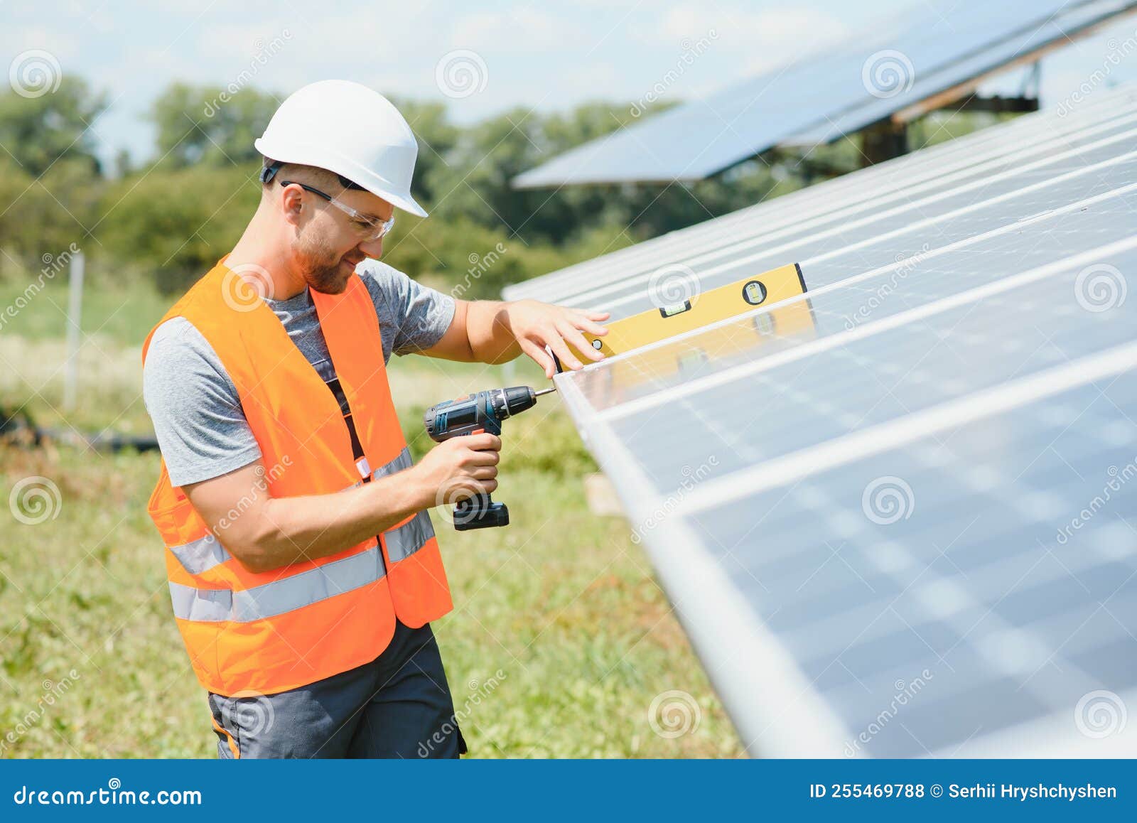 A Man Working at Solar Power Station. Stock Photo - Image of panel ...