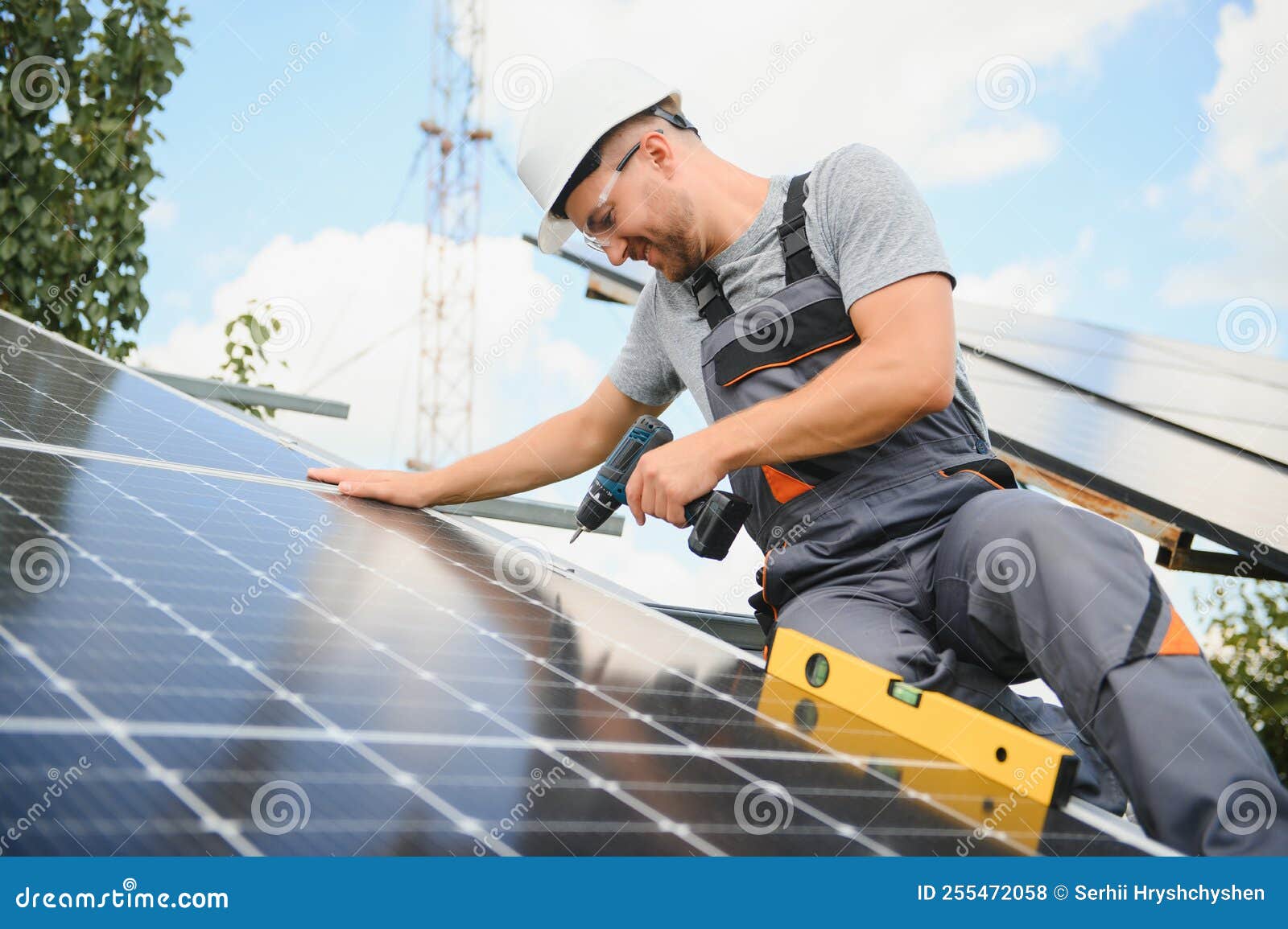 A Man Working at Solar Power Station. Stock Photo - Image of installer ...