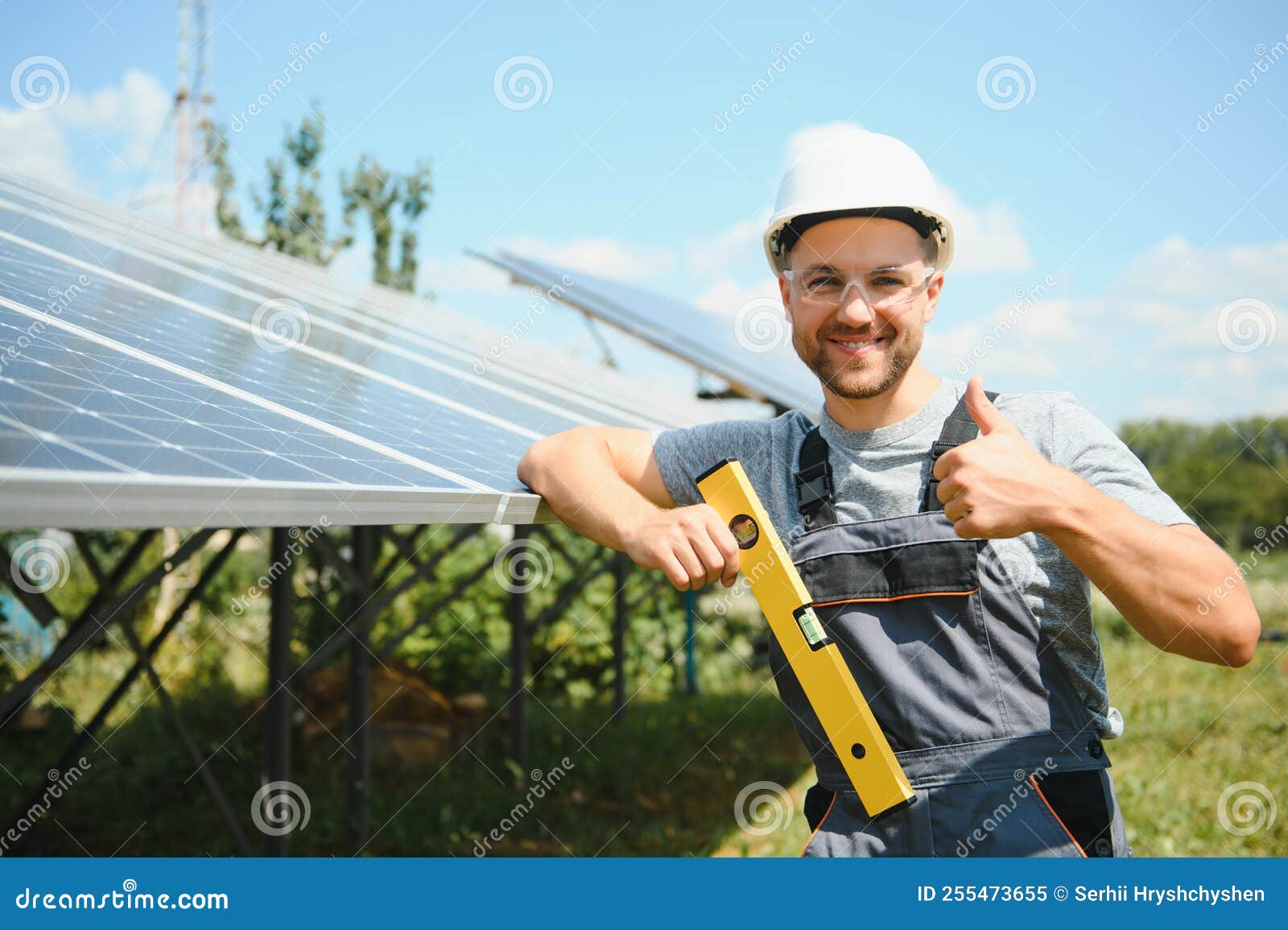 A Man Working at Solar Power Station. Stock Image - Image of technology ...