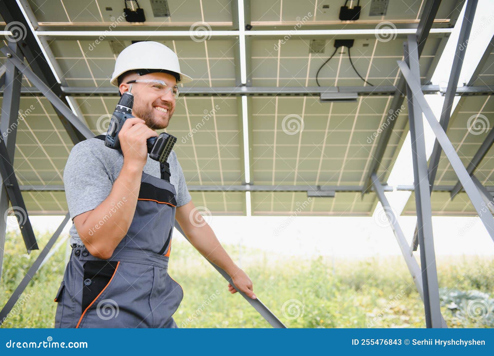A Man Working at Solar Power Station. Stock Image - Image of ...