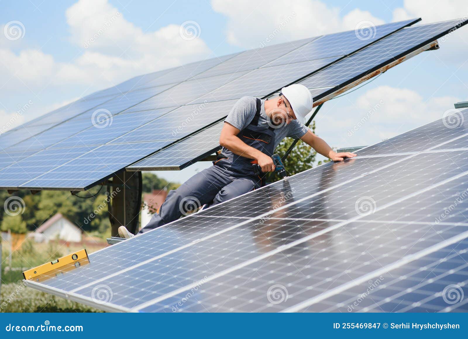 A Man Working at Solar Power Station. Stock Image - Image of installer ...