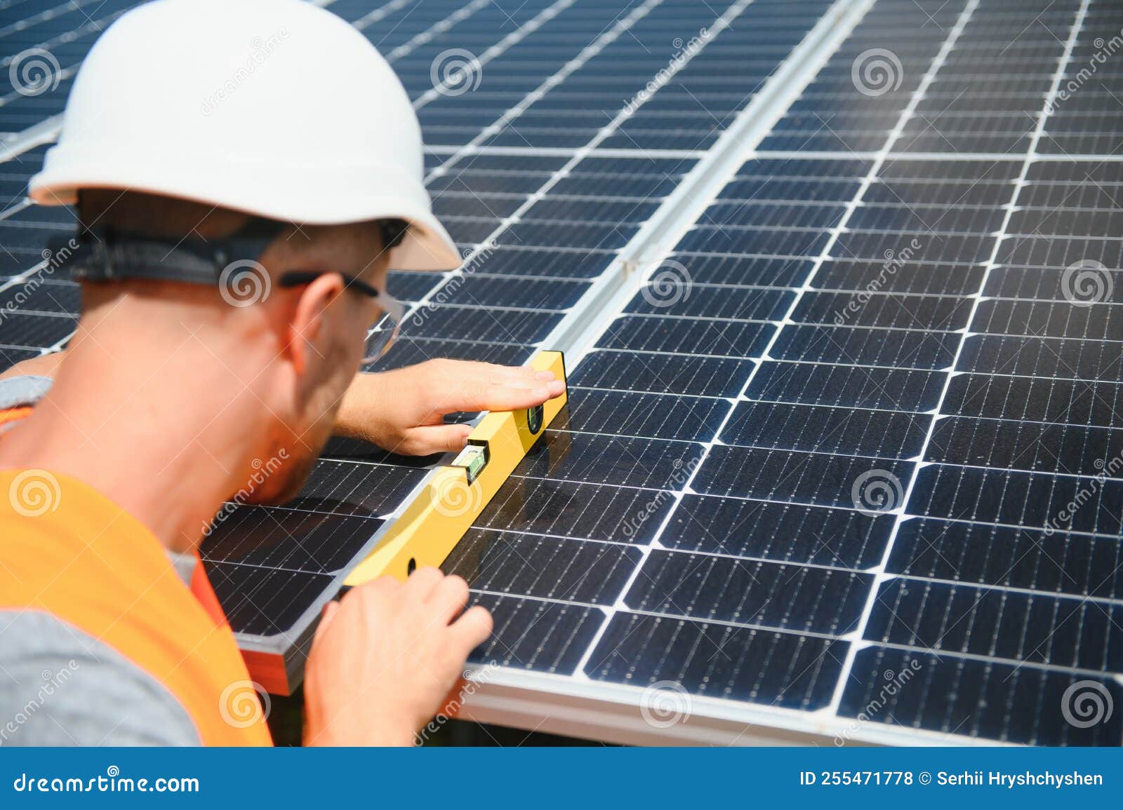 A Man Working at Solar Power Station. Stock Photo - Image of ...