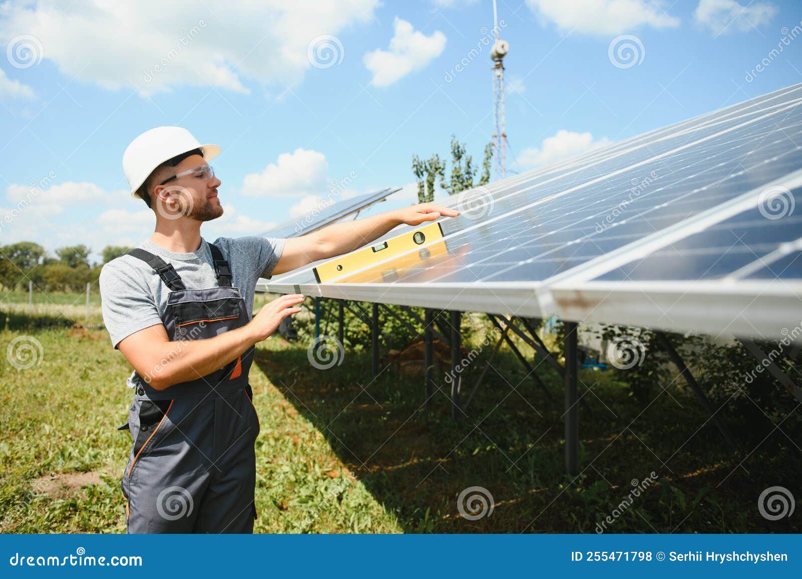 A Man Working at Solar Power Station. Stock Photo - Image of ...