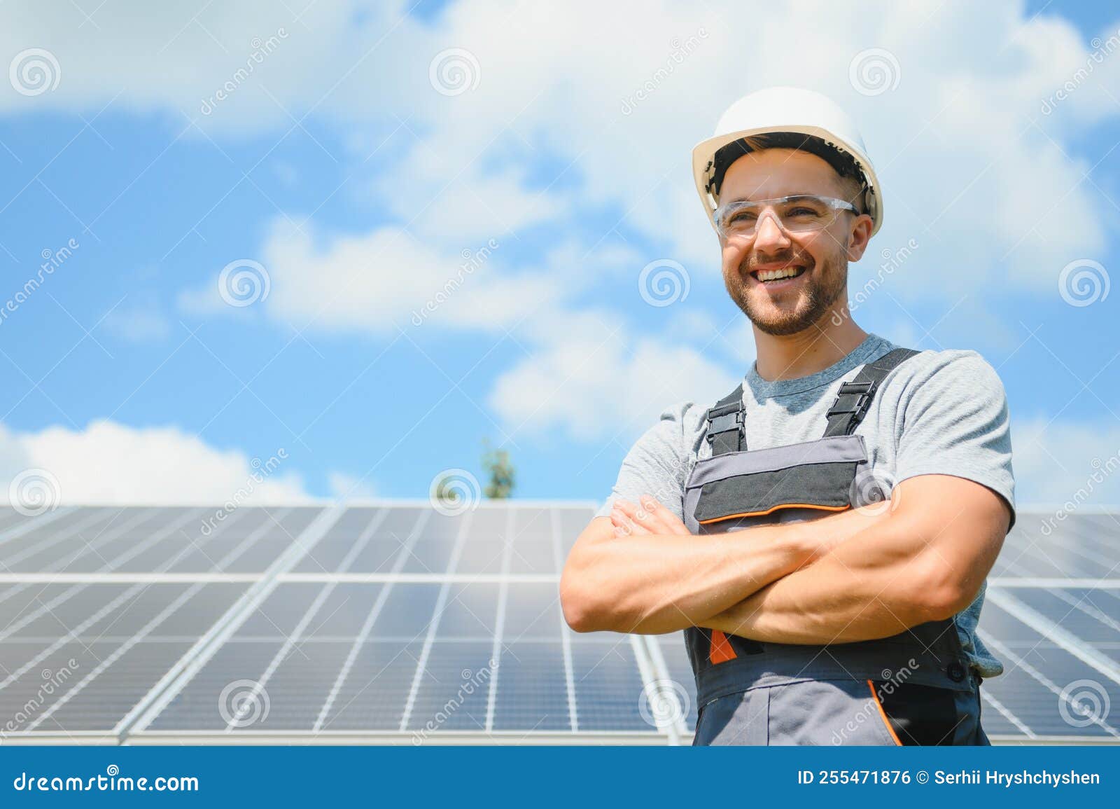 A Man Working at Solar Power Station. Stock Photo - Image of green ...