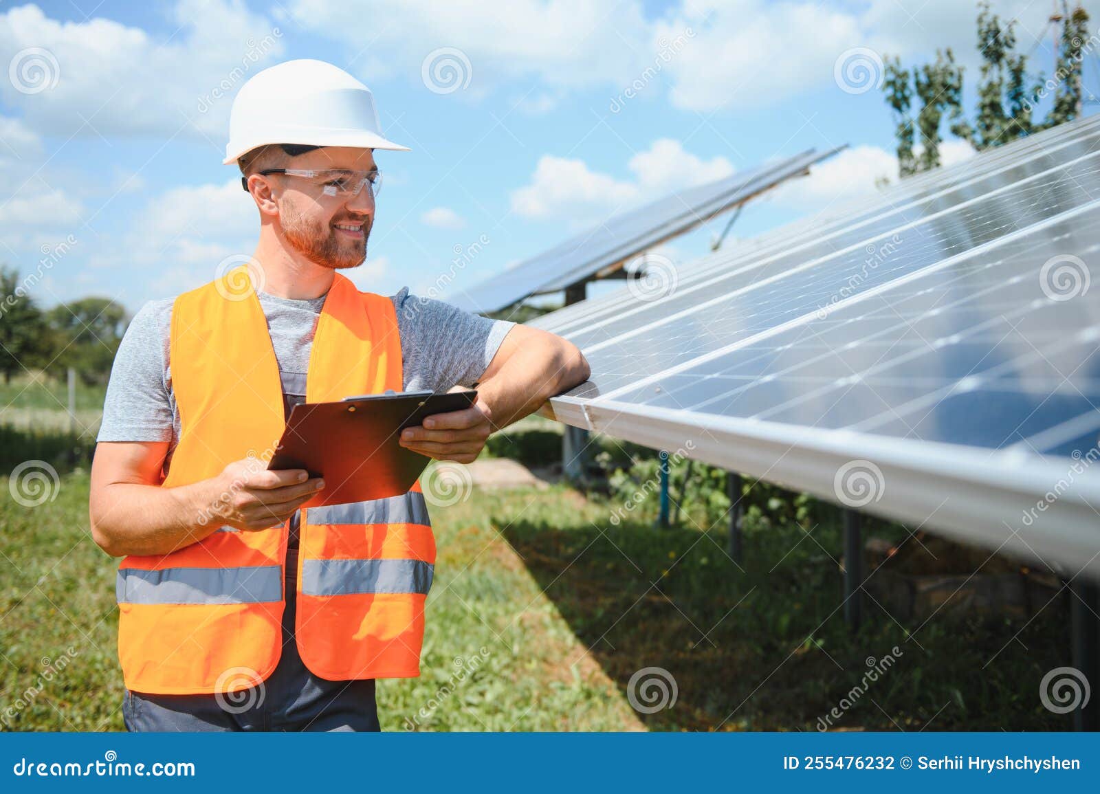 A Man Working at Solar Power Station. Stock Photo - Image of technology ...