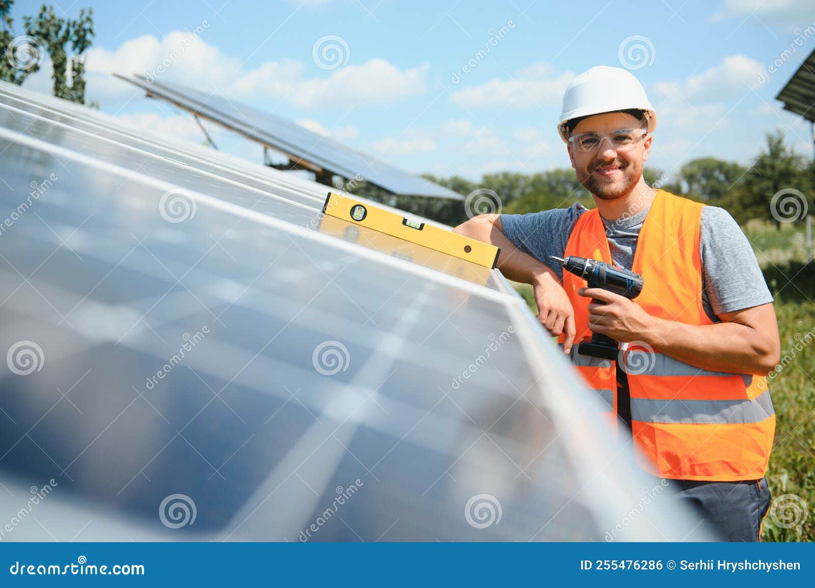 A Man Working at Solar Power Station. Stock Photo - Image of nature ...