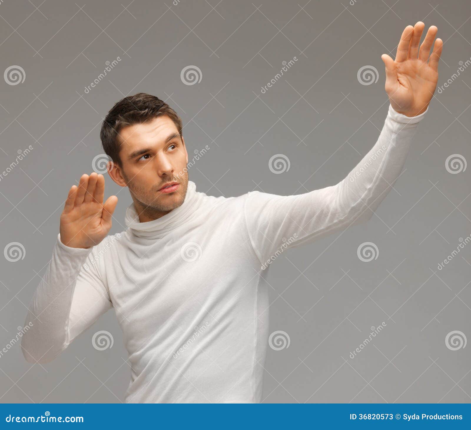 Man Working with Something Imaginary Stock Image - Image of imaginary ...